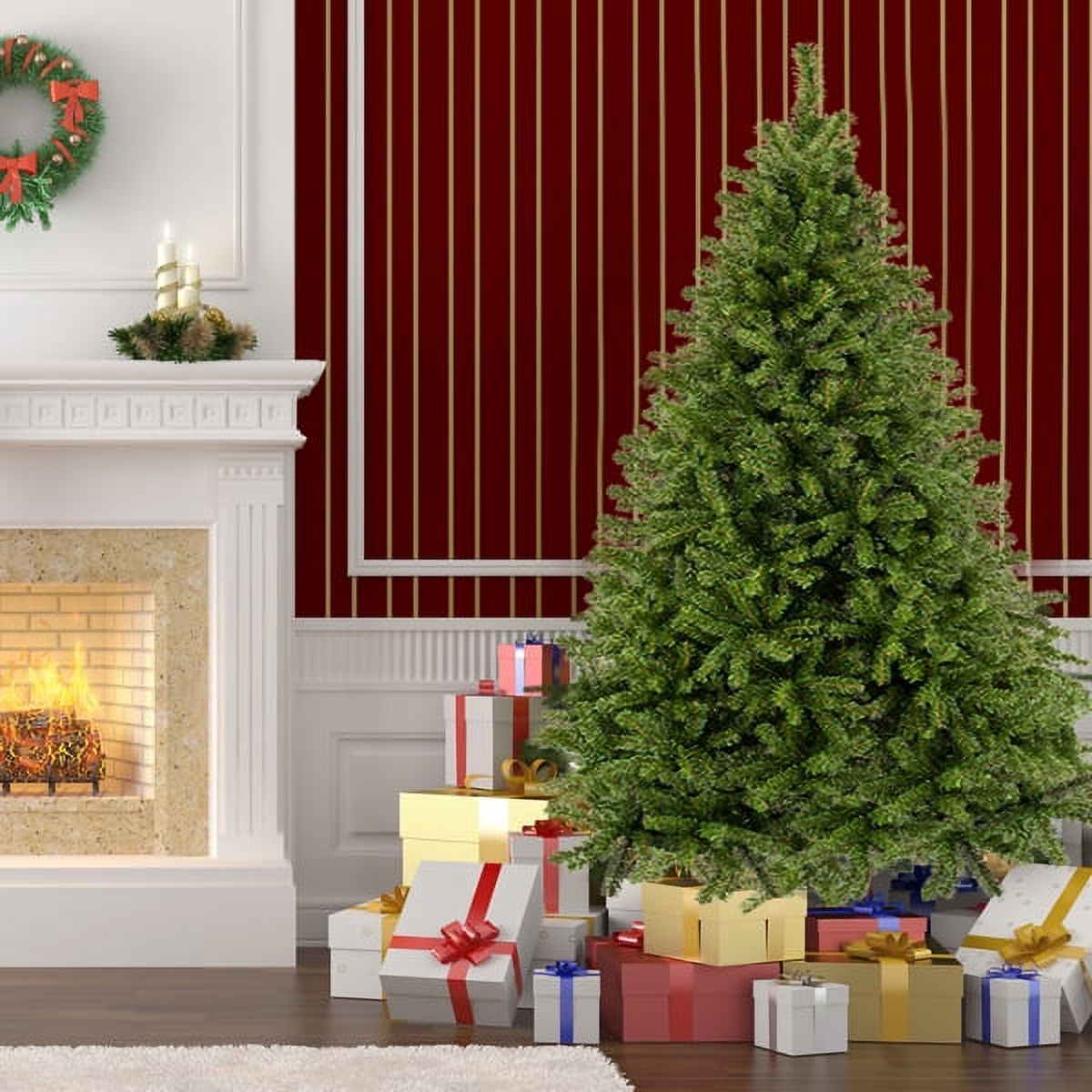 Clearance Deals 7.5FT Pre-lit Artificial Christmas Tree, Flocked Xmas ...