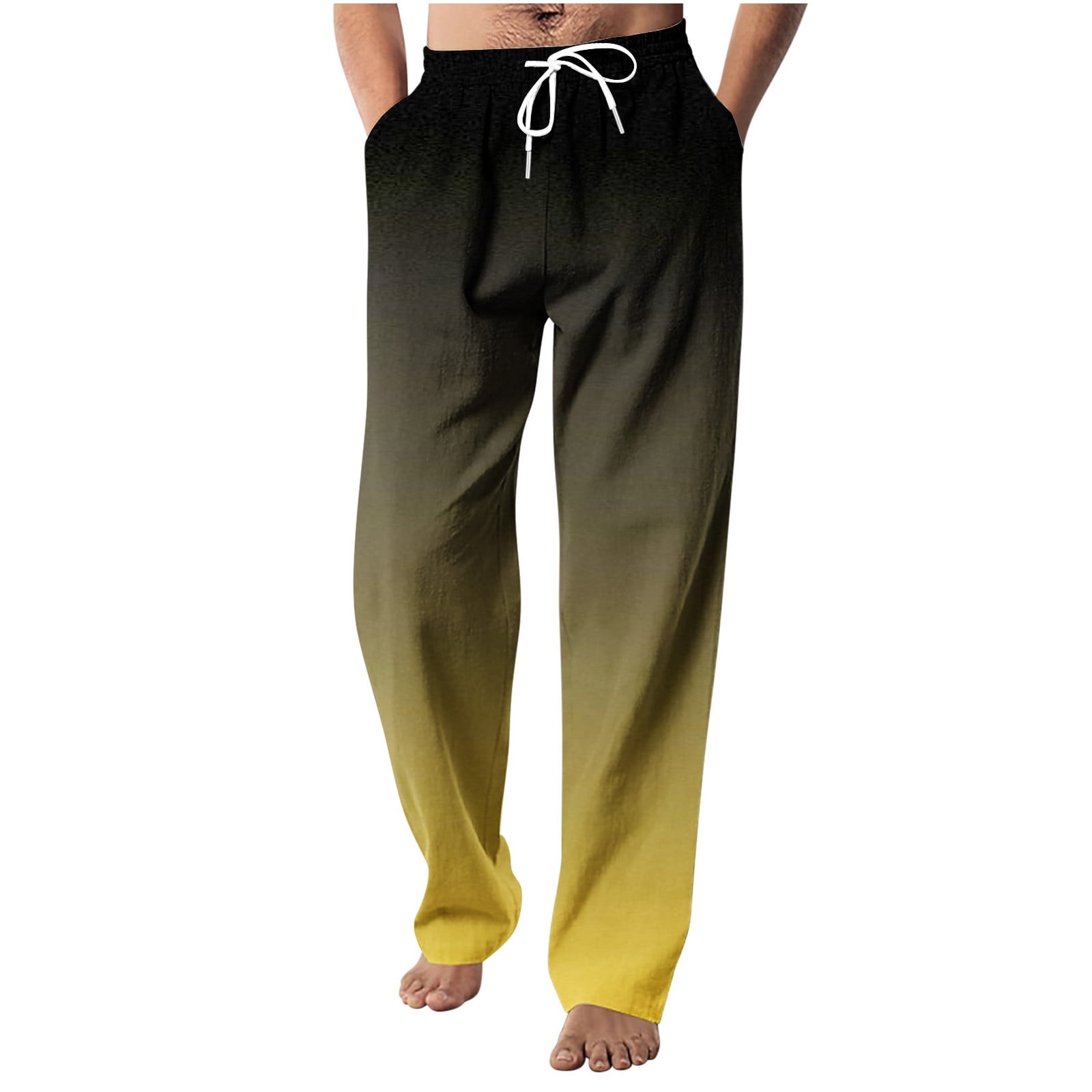 Buigttklop Stretch Active Pants for Men 2024 Fall High Waist Drawstring ...