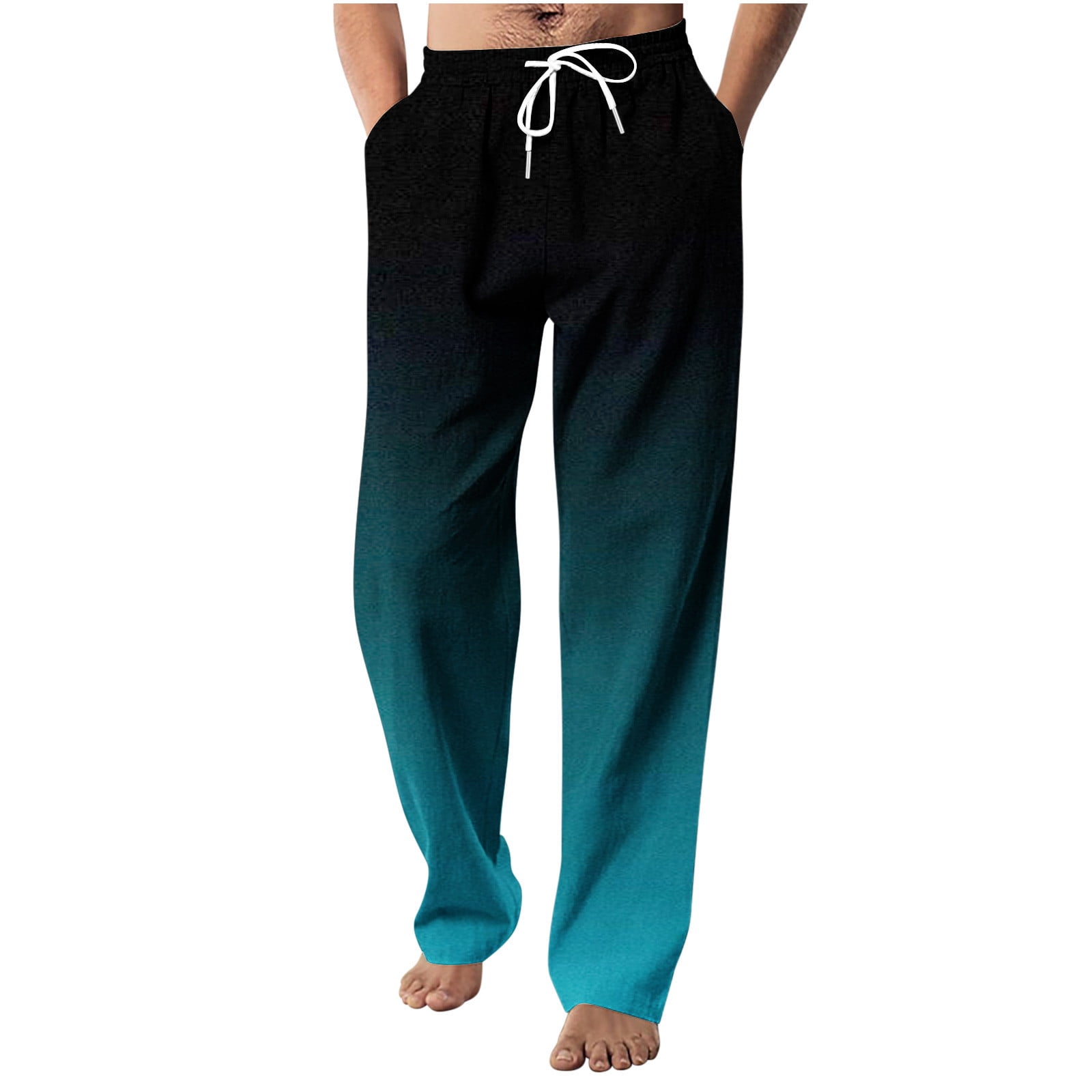 Buigttklop Stretch Active Pants for Men 2024 Fall High Waist Drawstring ...