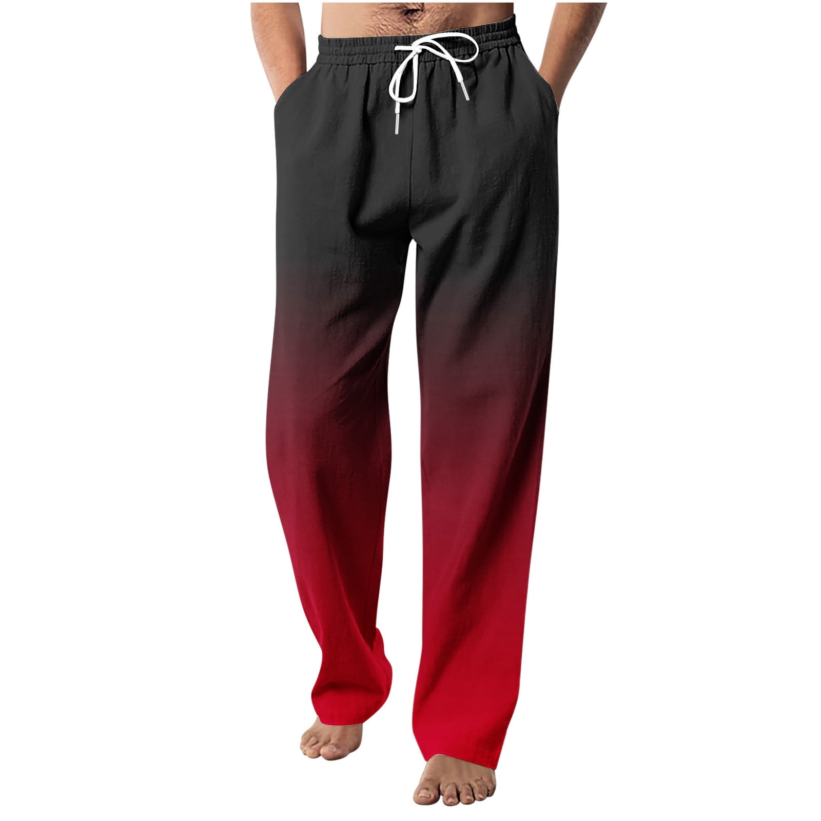 Buigttklop Stretch Active Pants for Men 2024 Fall High Waist Drawstring ...