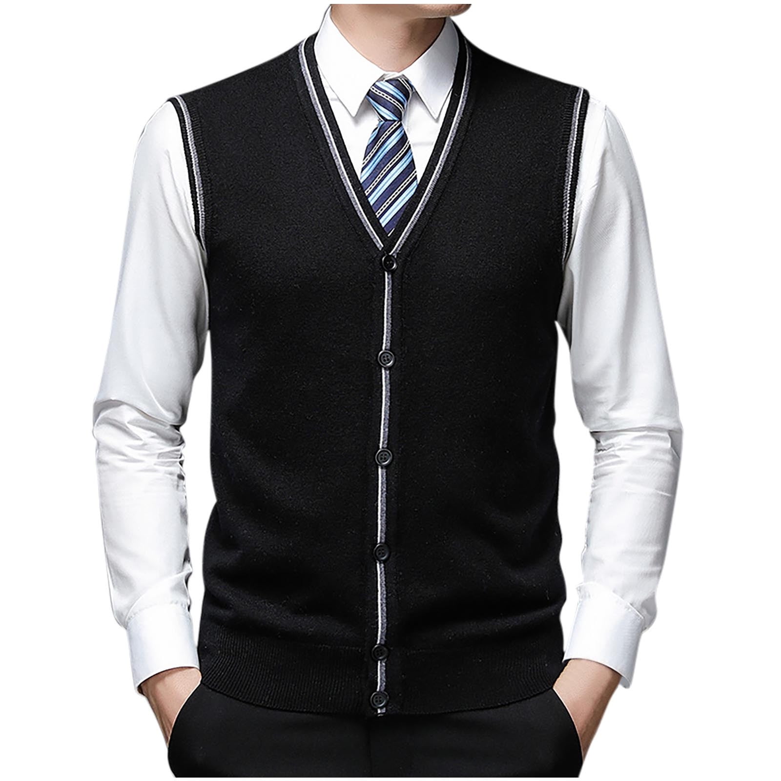Buigttklop Men'S Buttons Up Knitwear Spring Autumn V-Neck Sleeveless ...
