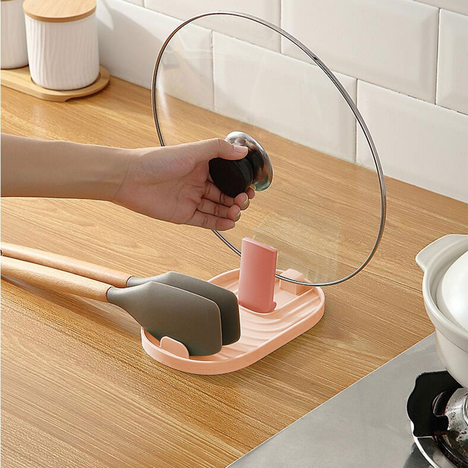 Clearance Deals Folding Pot Cover Rack Spatula Rack Integrated Storage ...