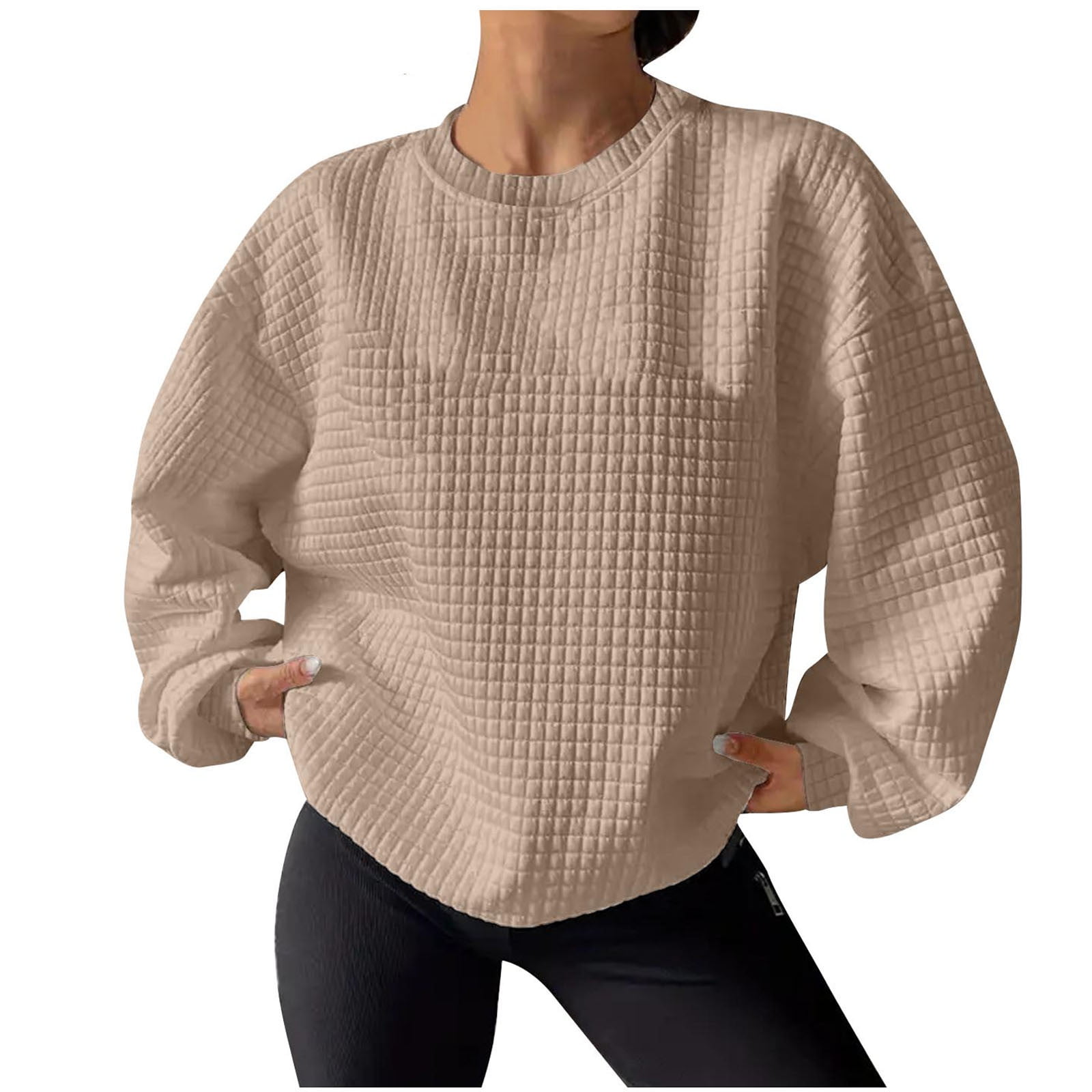 Clearance Deals Gnurob Christmas Waffle Sweatshirts for Women Xmas Tree Graphic Pullover Loose ...