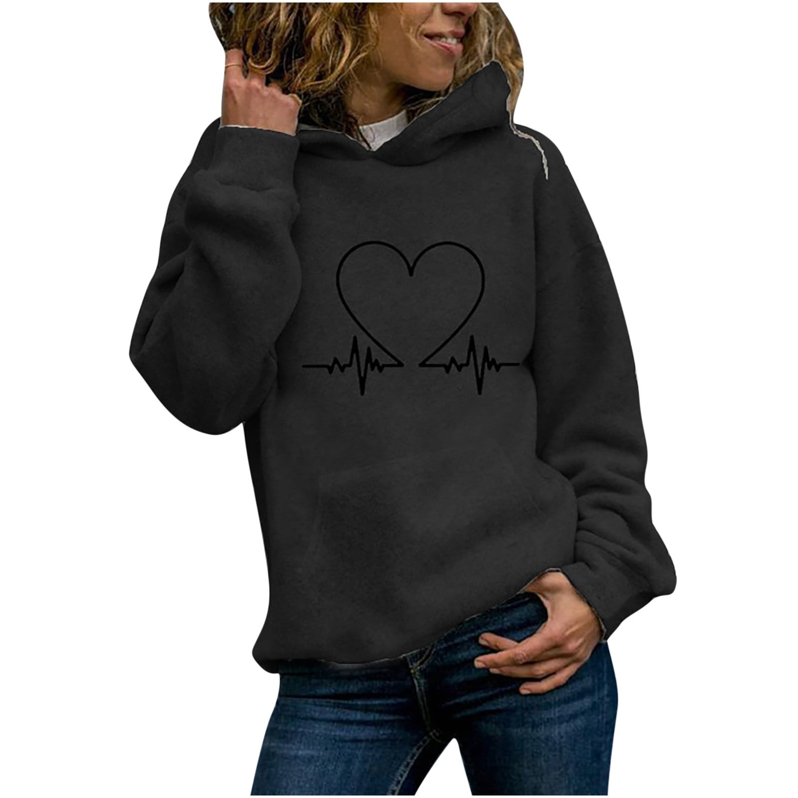 Clearance Deals Gnurob Fashion Hoodies for Womens EKG Sweatshirts Heart Printed Pullover Tops ...