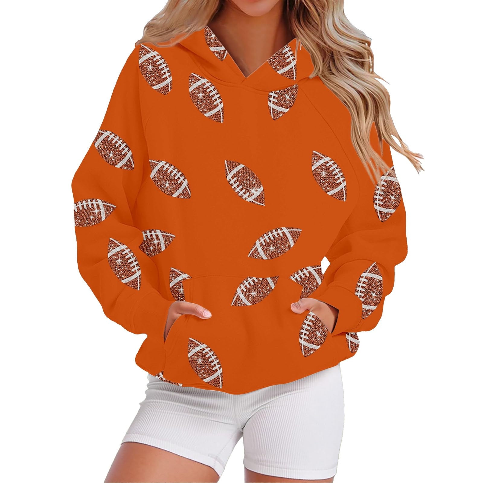 Clearance Deals Gnurob Game Day Hooded Sweatshirts for Women Football Graphic Printed Pullover ...
