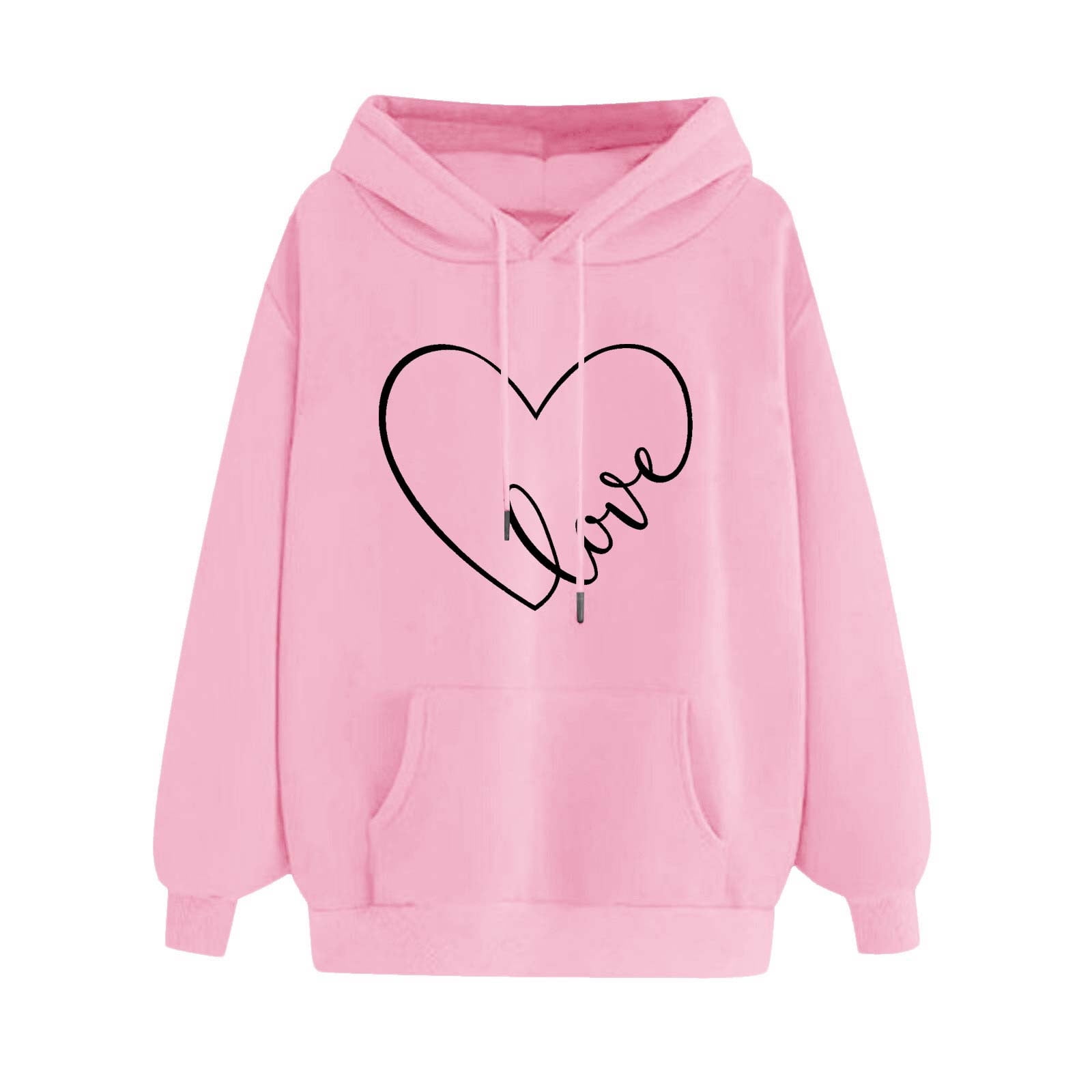 Clearance Deals Gnurob Love Heart Print Hoodies for Women EKG Sweatshirts Hooded Pullover Tops ...