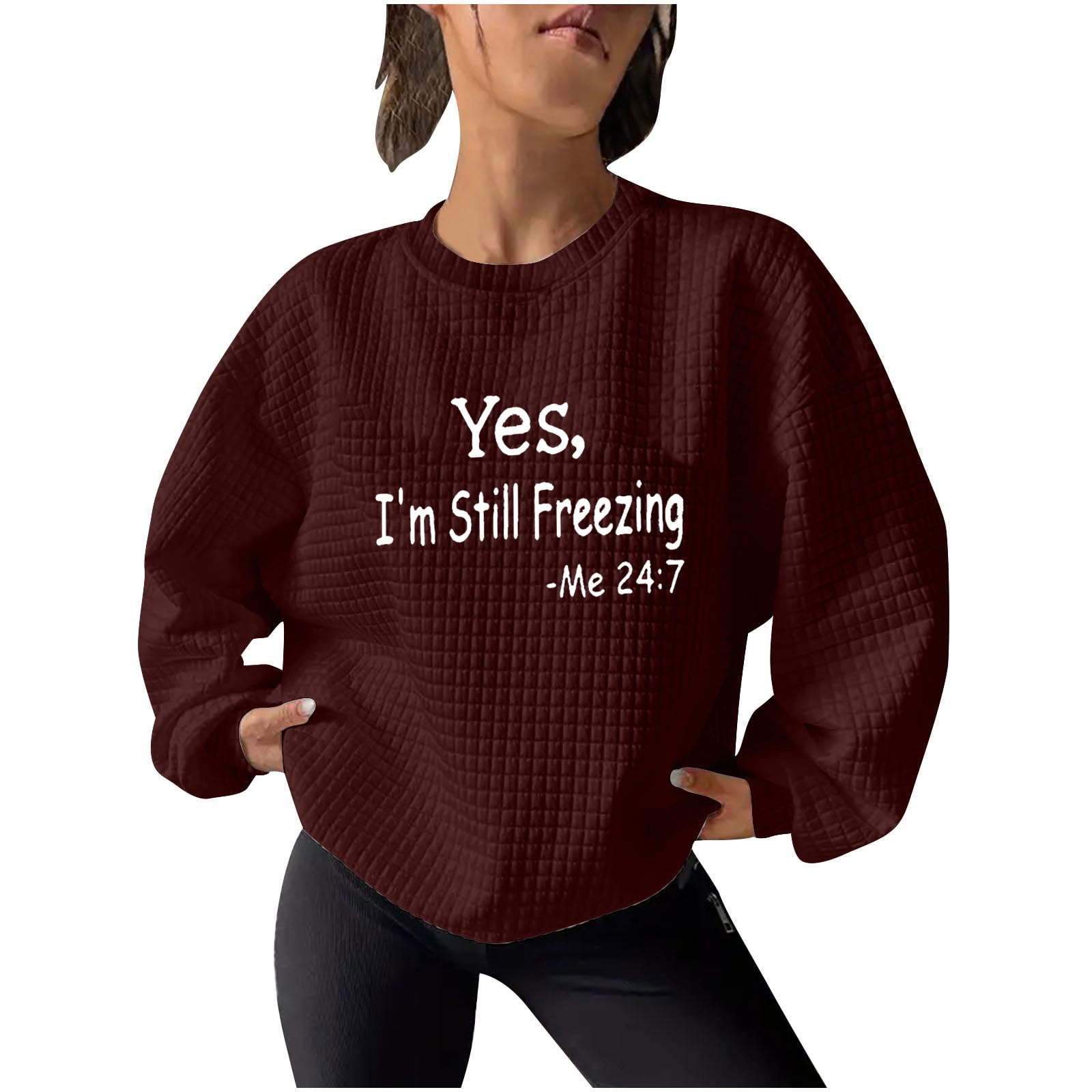 Clearance Deals Gnurob Waffle Sweatshirts for Women Letter Print Pullover Shirts Crew Neck ...