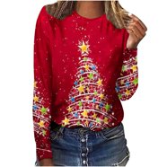 Babysbule Christmas Sweatshirt for Women Fashion Women's Christmas Printed T-shirt Long Sleeves ...