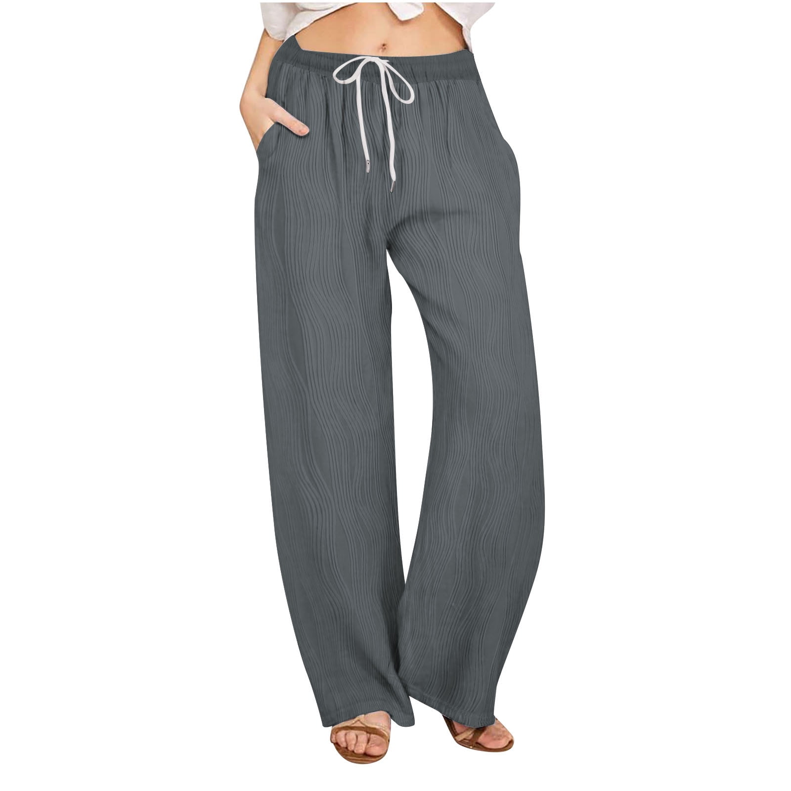 Clearance Deals Gnurob Women's Wide Leg Pants Texture Straight Pant ...