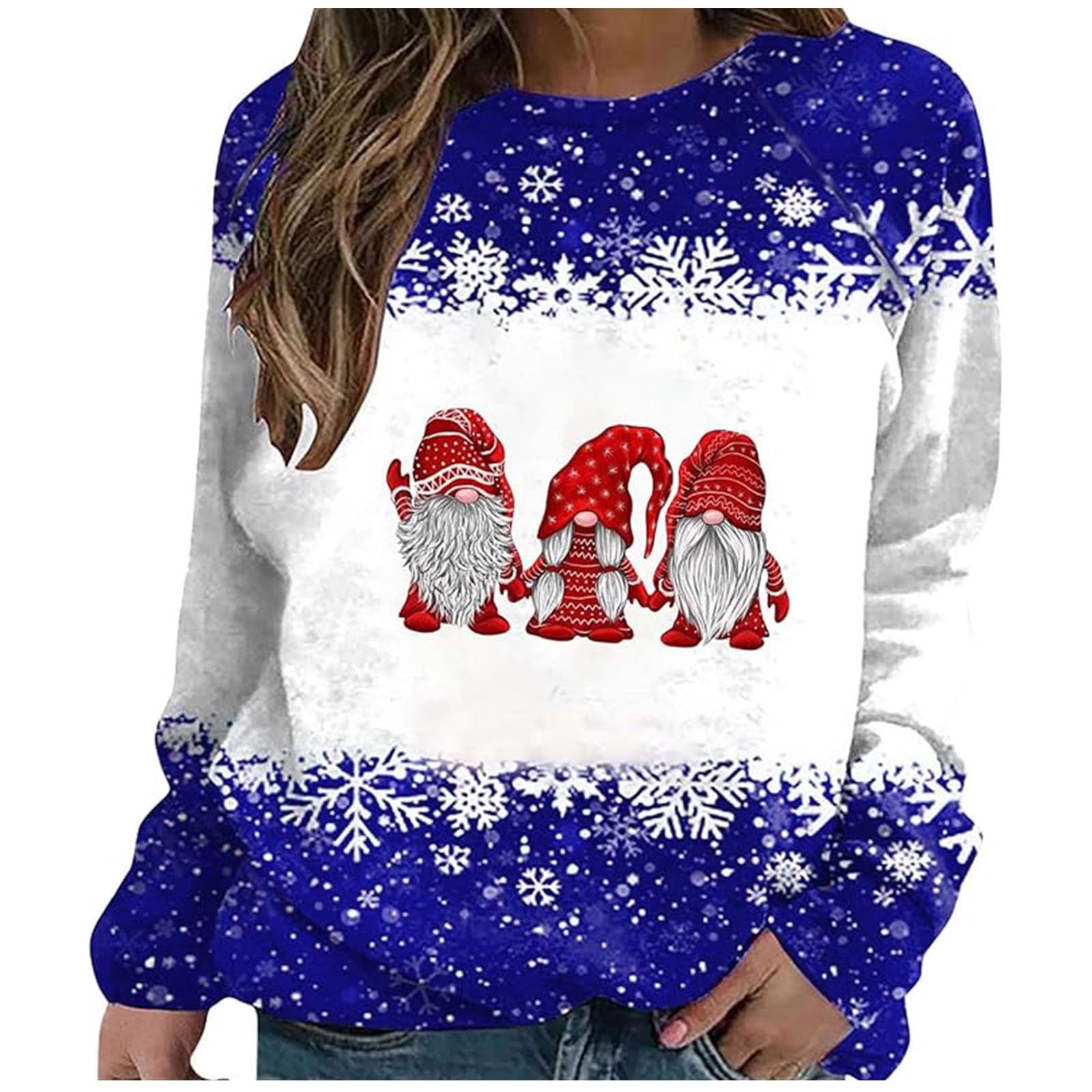 Clearance Deals Gnurob Womens Christmas Sweatshirts Casual Print Sweatshirt Raglan Long Sleeve ...