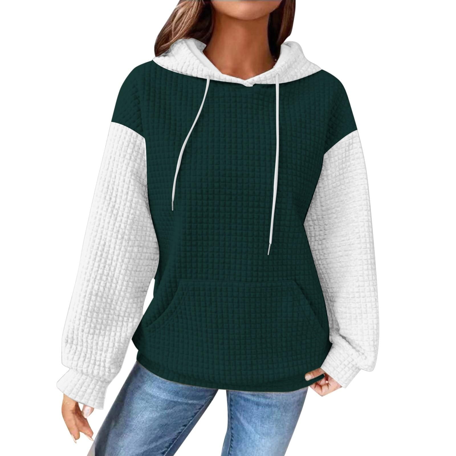 Clearance Deals Gnurob Womens Oversized Waffle Sweatshirts Color Block Hoodies Casual Long ...