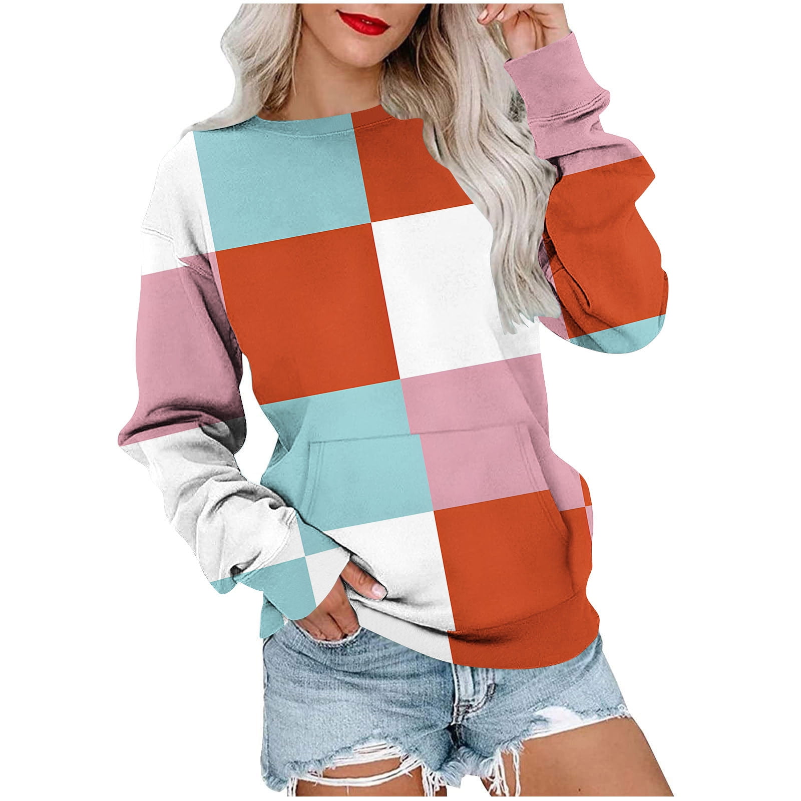 Clearance Deals Gnurob Womens Sweatshirts Vintage Printed Pullover Long Sleeves Sweatshirt ...