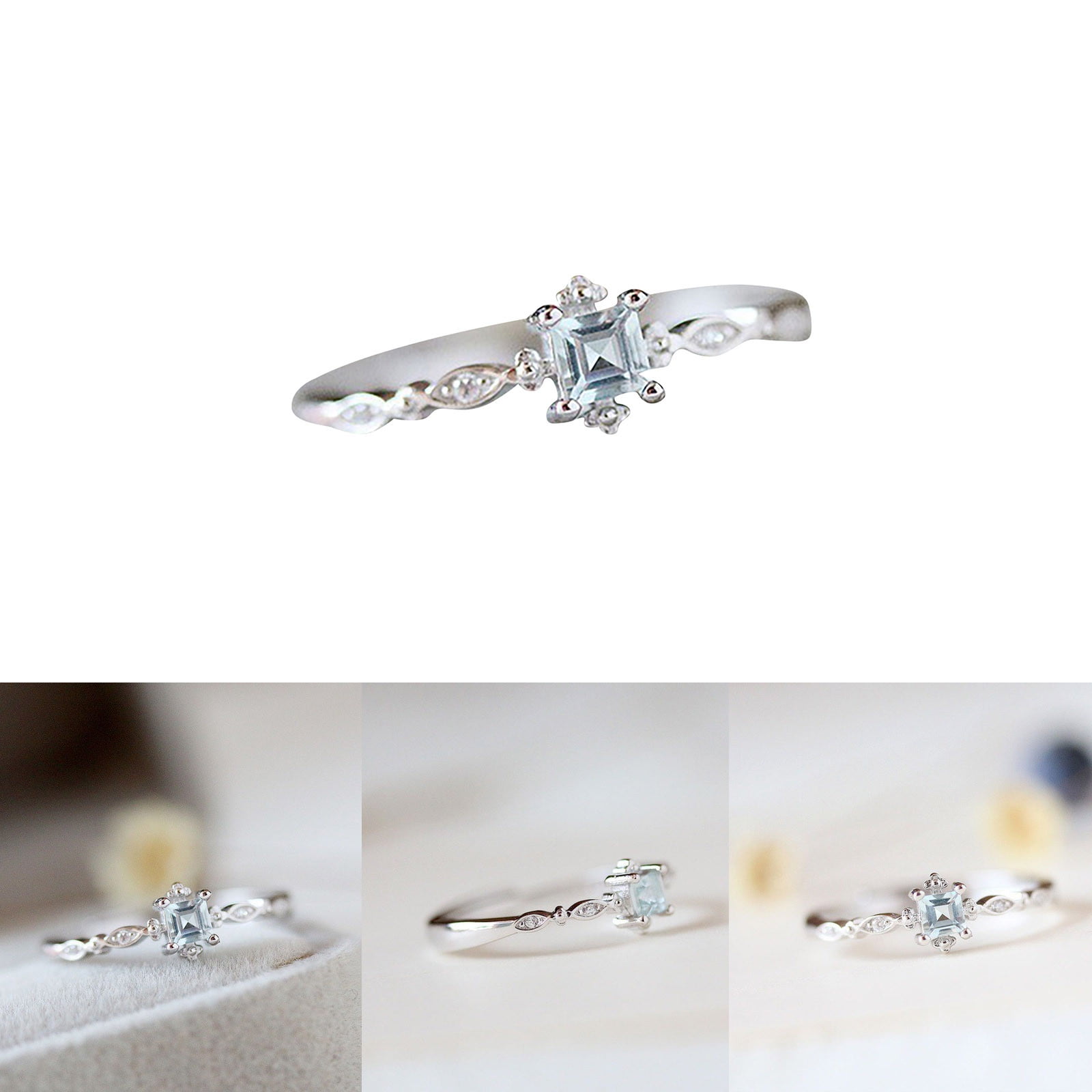 Clearance Deals Rings for Women Women 925 Sterling Silver Cube Sapphire Wedding Engagement ...