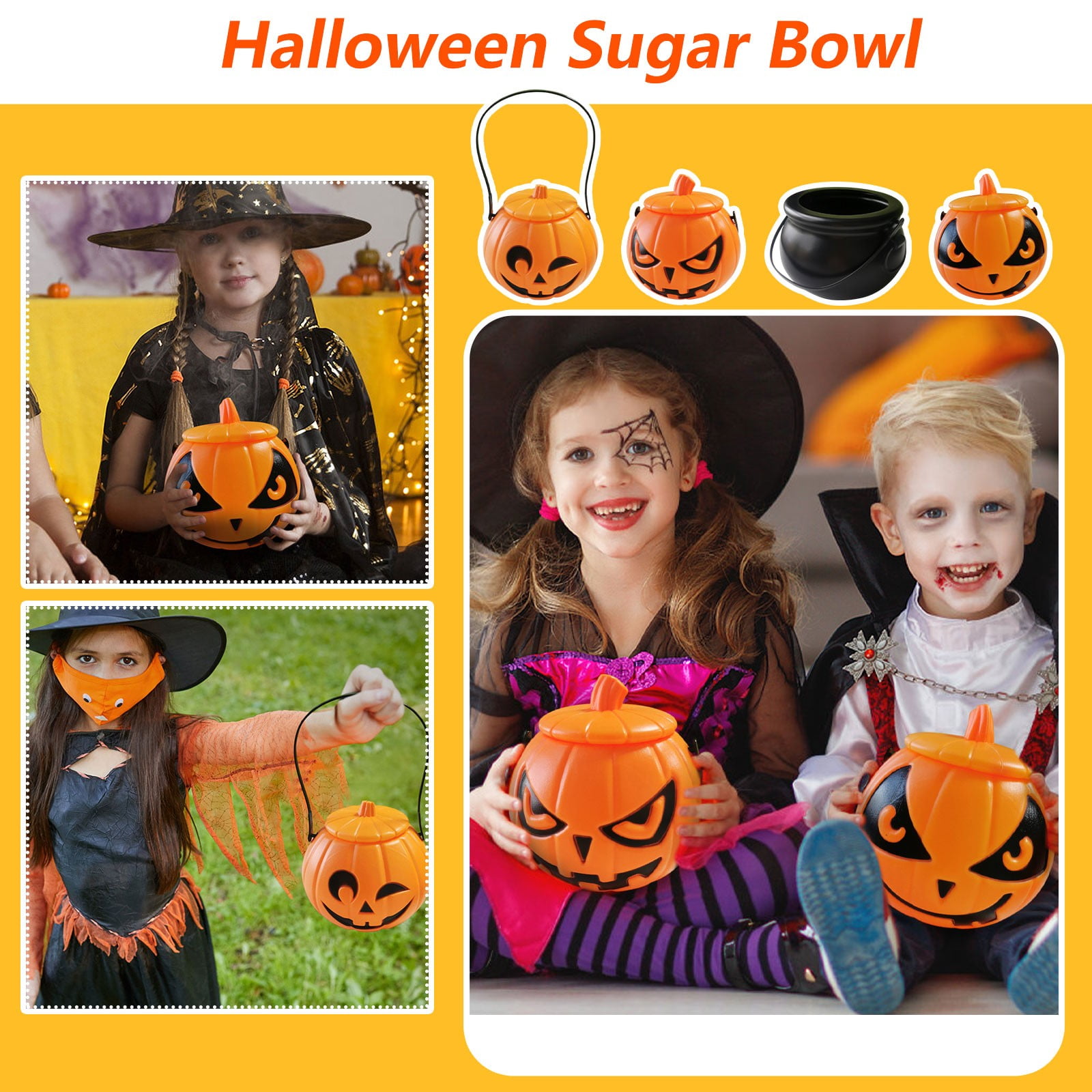 Clearance Decoration Halloween Halloween Pumpkin Candy Bucket with Lid and Handle, Durable ...