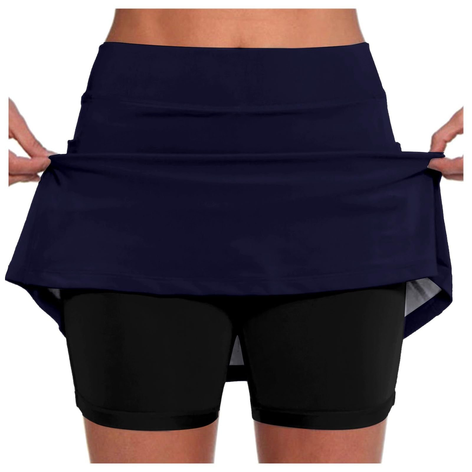 Clearance! Delayuji Black Skirt with Shorts Pocket Pants Solid Mid ...