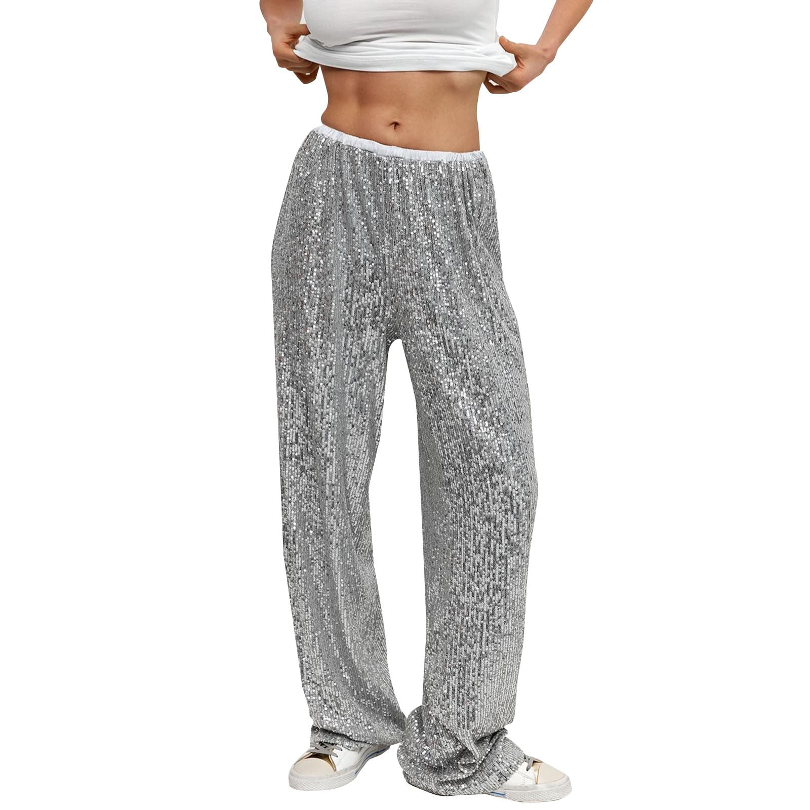 Clearance! Delayuji Motorcycle Fall Jacket Sequin Pants Glitter High ...