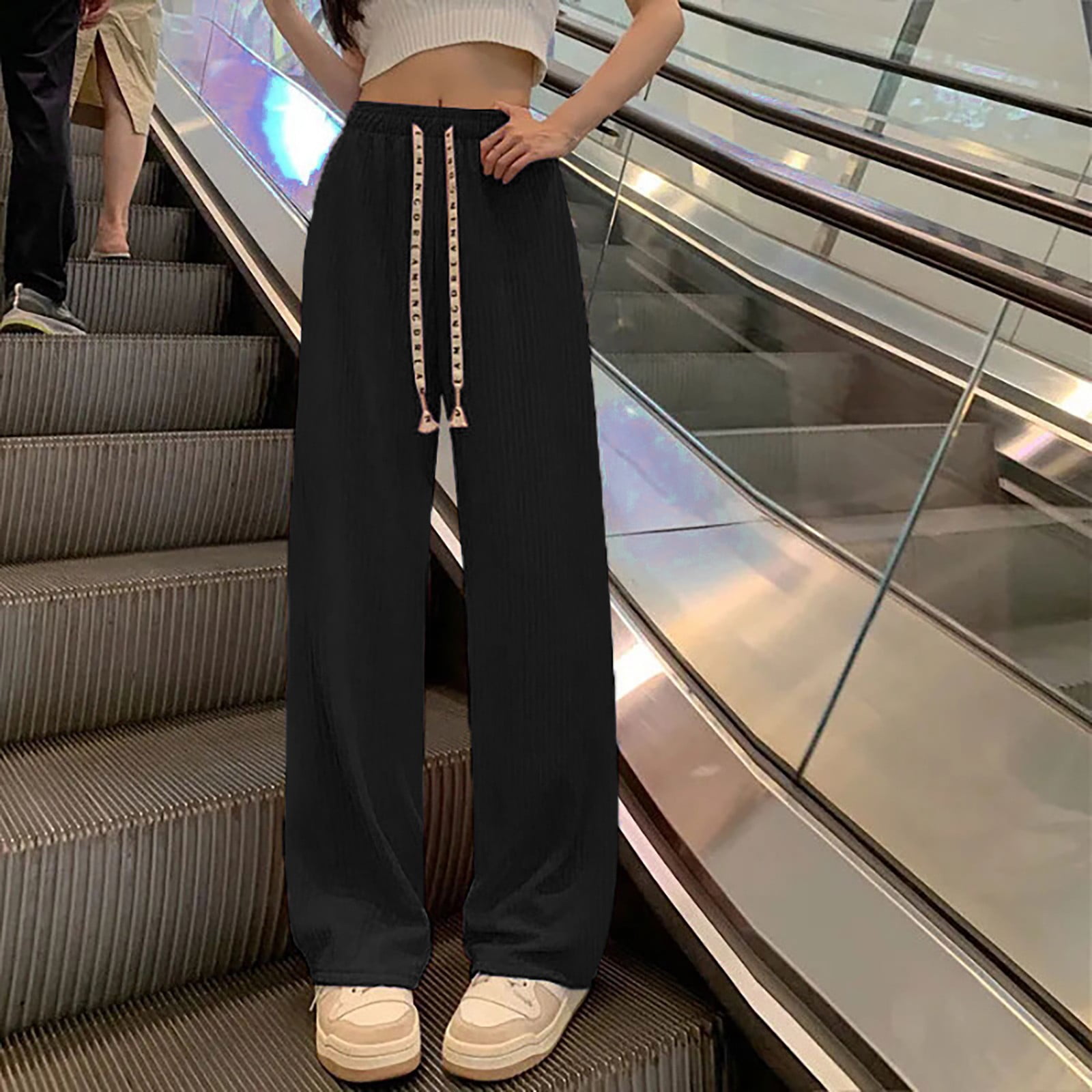 Clearance! Delayuji Petite Sweatpants for Women Casual Retro Vertical ...