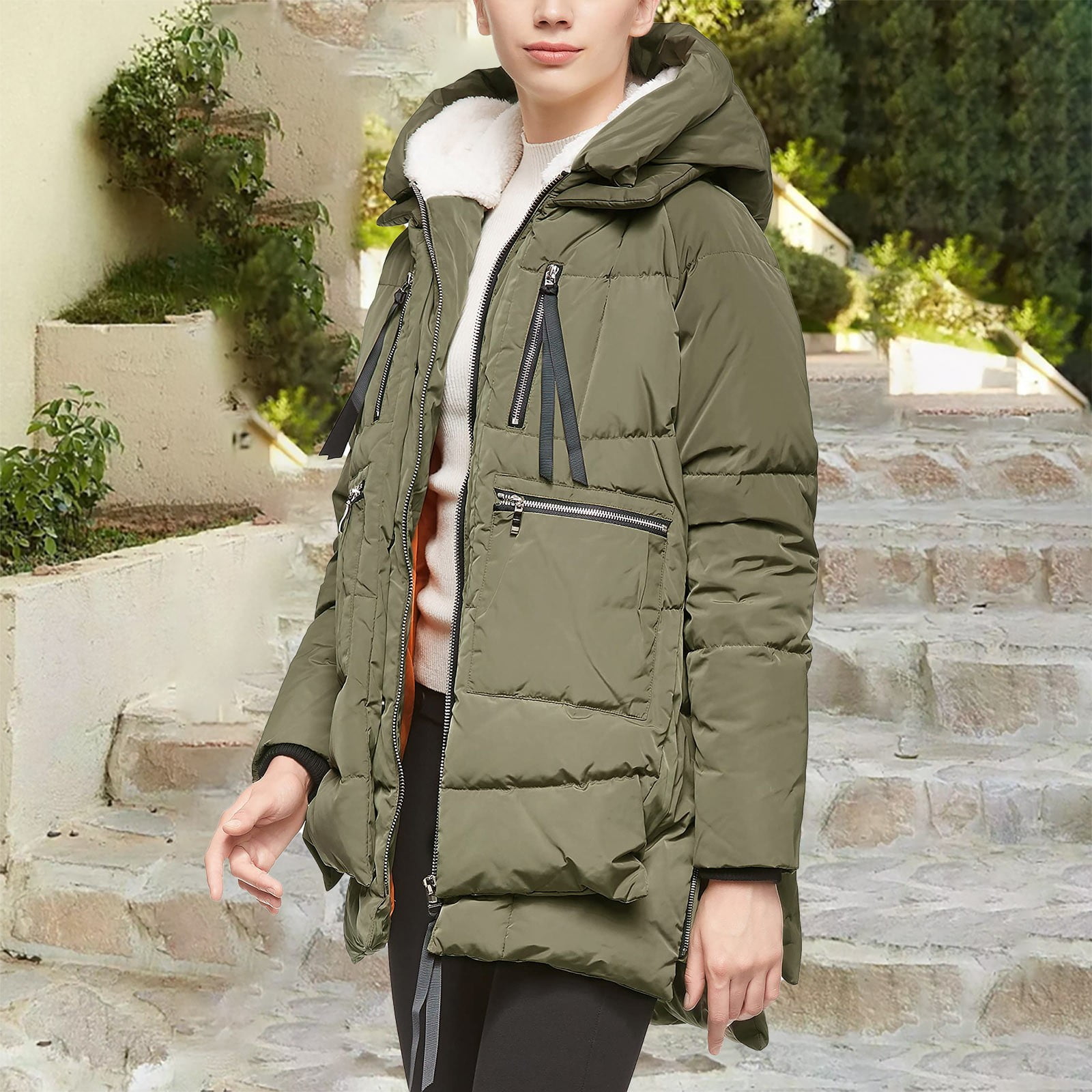 Clearance! Delayuji Women's Coat Winter Cotton Dress Long Coat Thick Loose Large Size Cotton ...