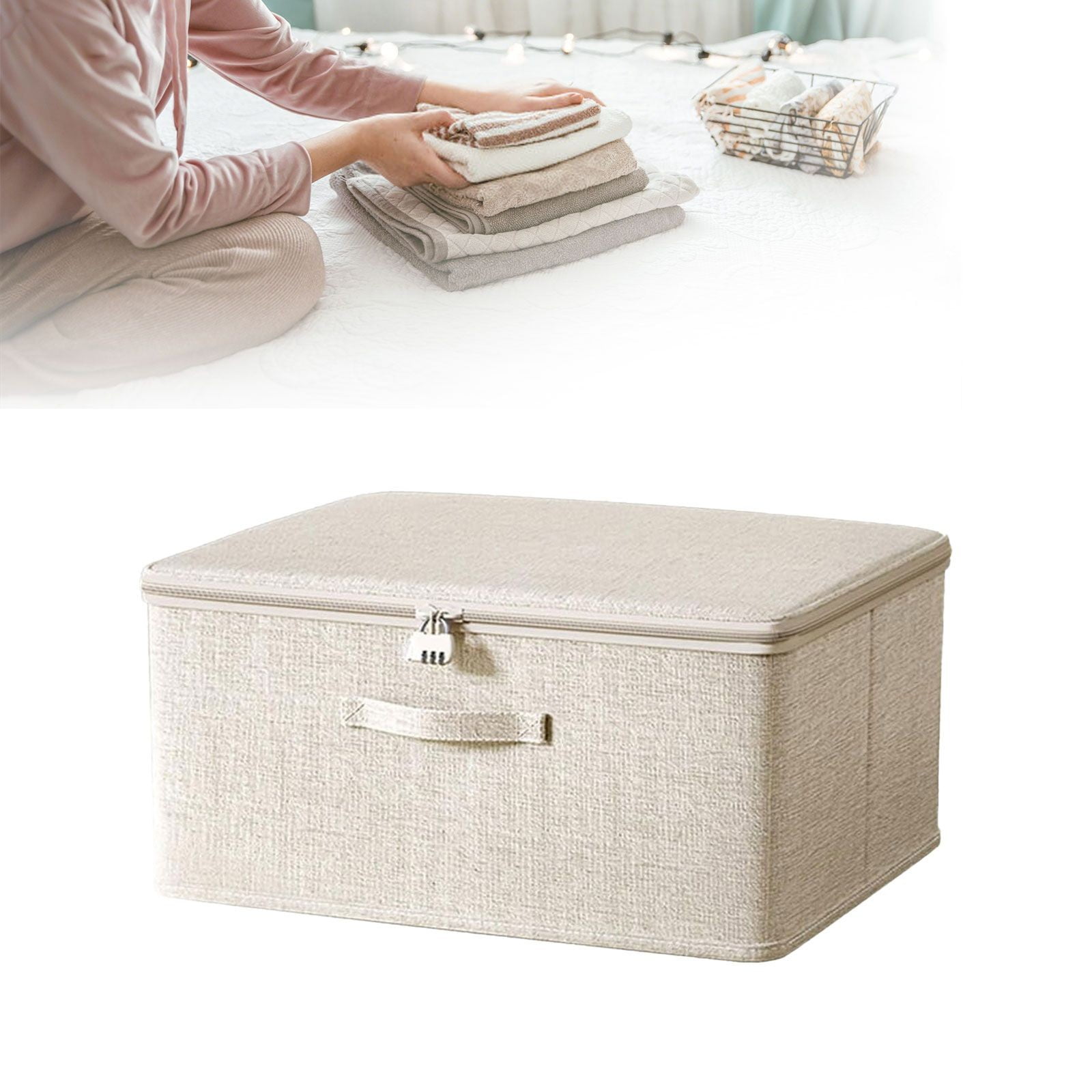 Clearance! Denhf Lock Storage Box, Fabric Storage Box with Lock and Lid ...