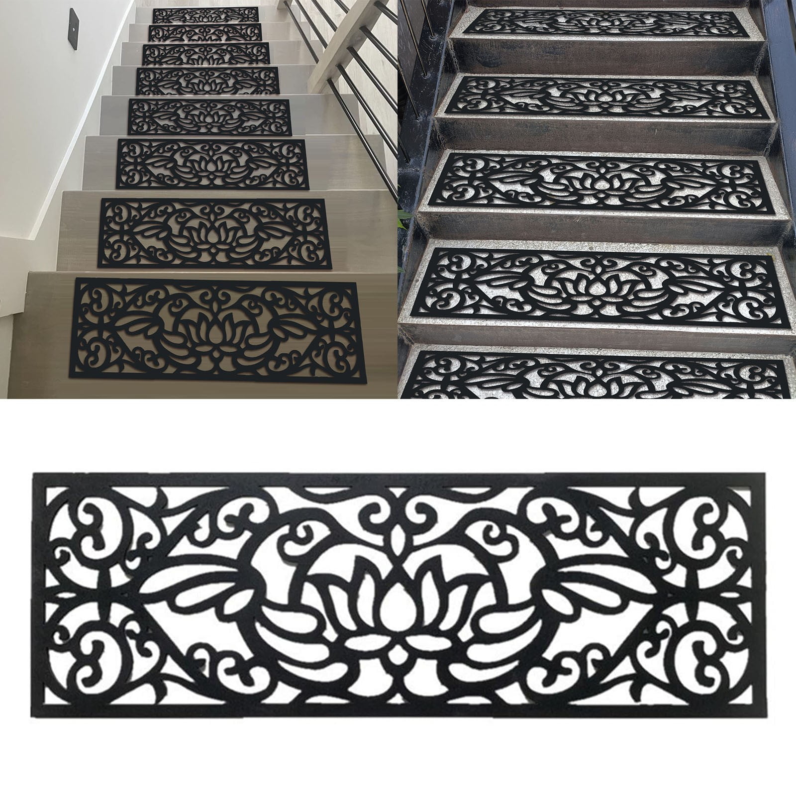 Clearance! Denhf Rubber Stair Treads Mat, Non-slip Hollow Design Step ...