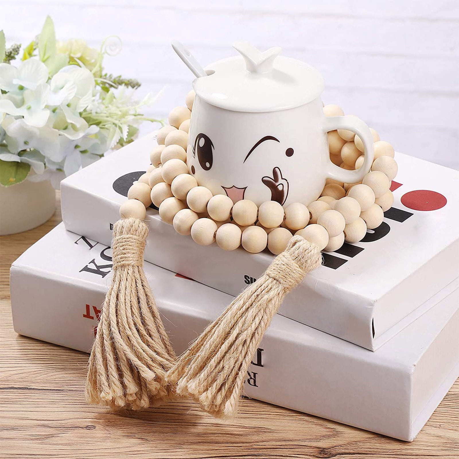 Clearance Desktop Ornament under $3 58in Wood Bead Garland With Tassels ...