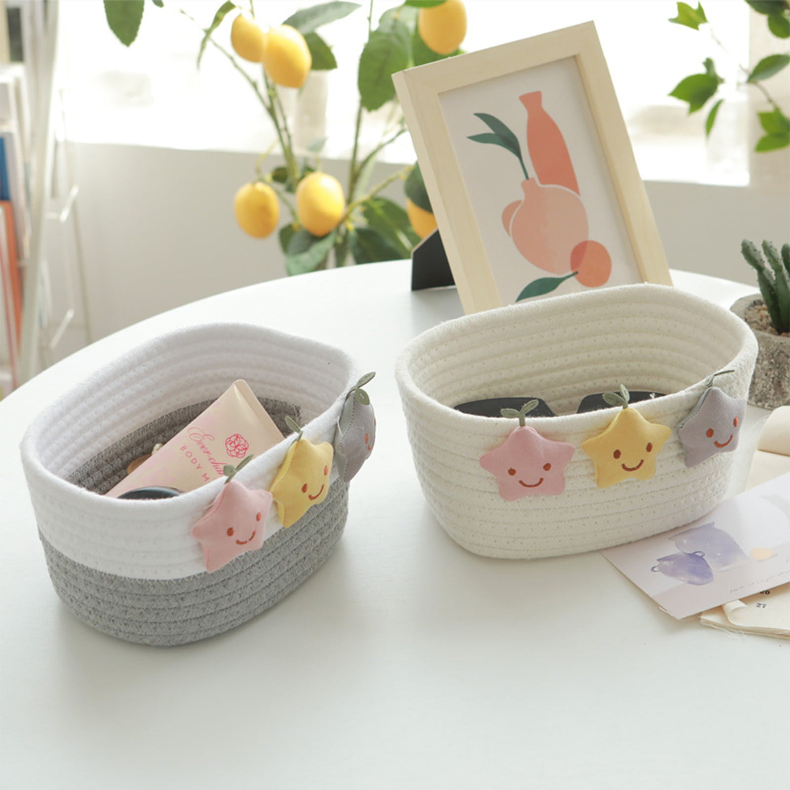 Clearance, Desktop Storage Basket, Cotton Thread Weaving Small Storage ...