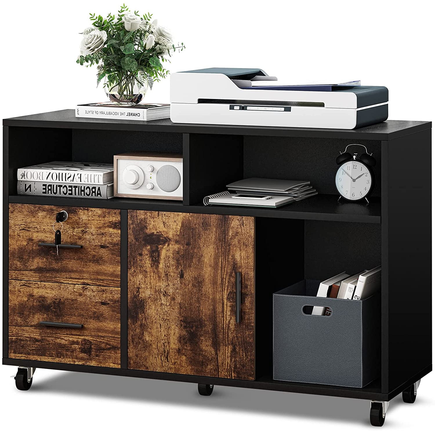 Clearance ! Dextrus Wood File Cabinet, 2 Drawer Mobile Lateral File ...