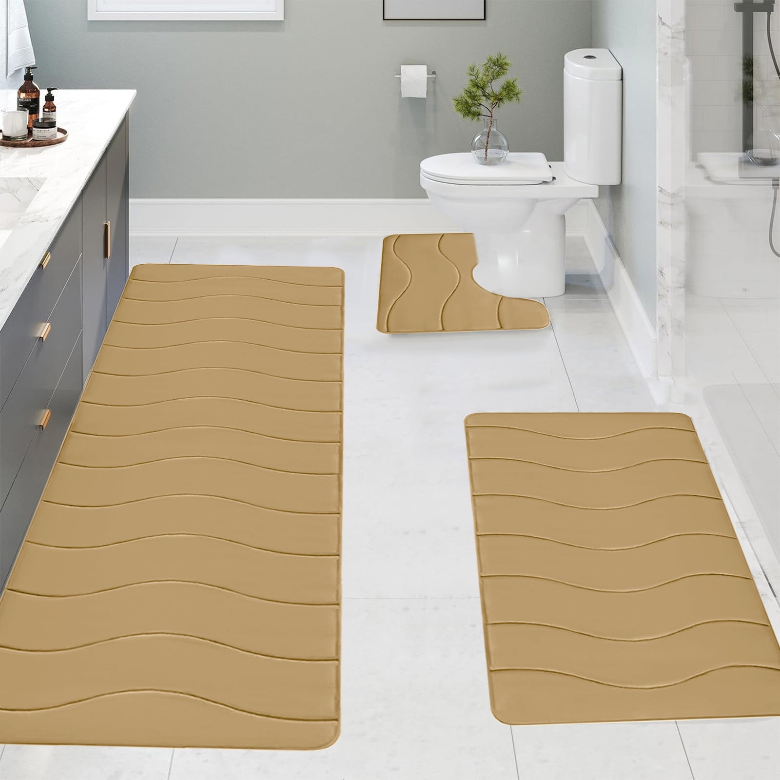 Djunllk Large Bathroom Rugs Sets 3 Piece - Memory Foam Super Soft ...
