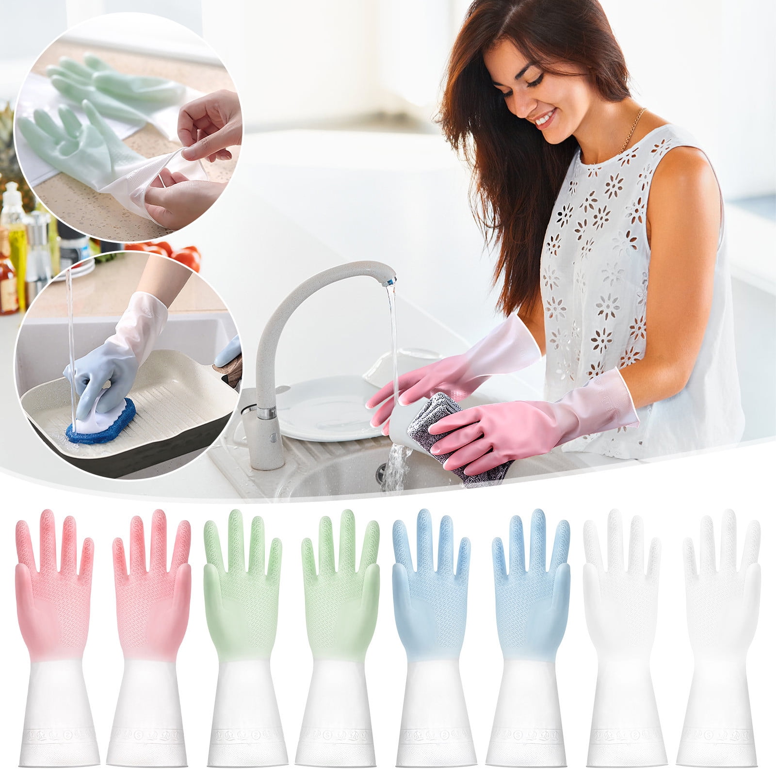 Djunllk Rubber Gloves - Flexible Cleaning Gloves Reusable Household ...