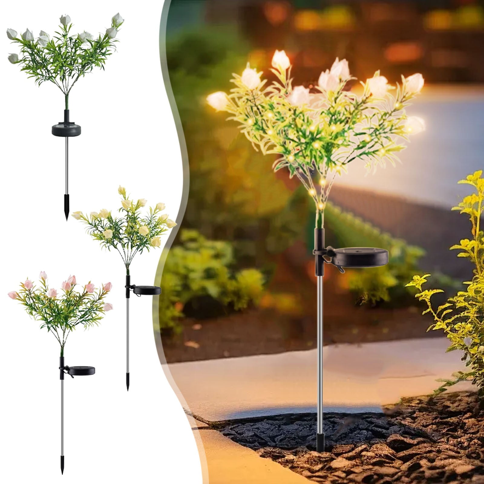 Djunllk Solar Lights Outdoor - Lifelike Gardenia Fake Flowers Night ...