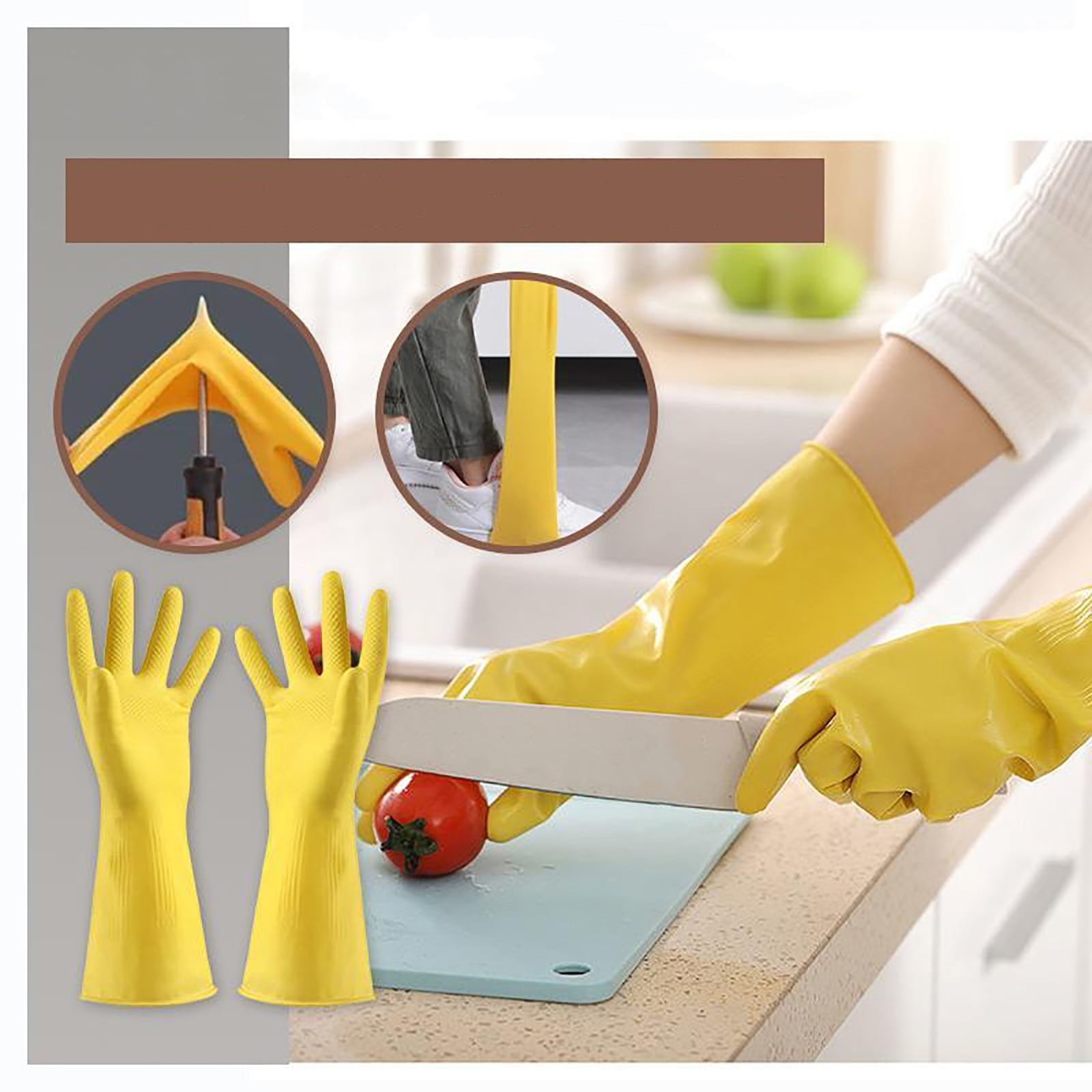 Djunllk Waterproof Rubber Gloves - Reusable Non-Slip Cleaning Gloves ...