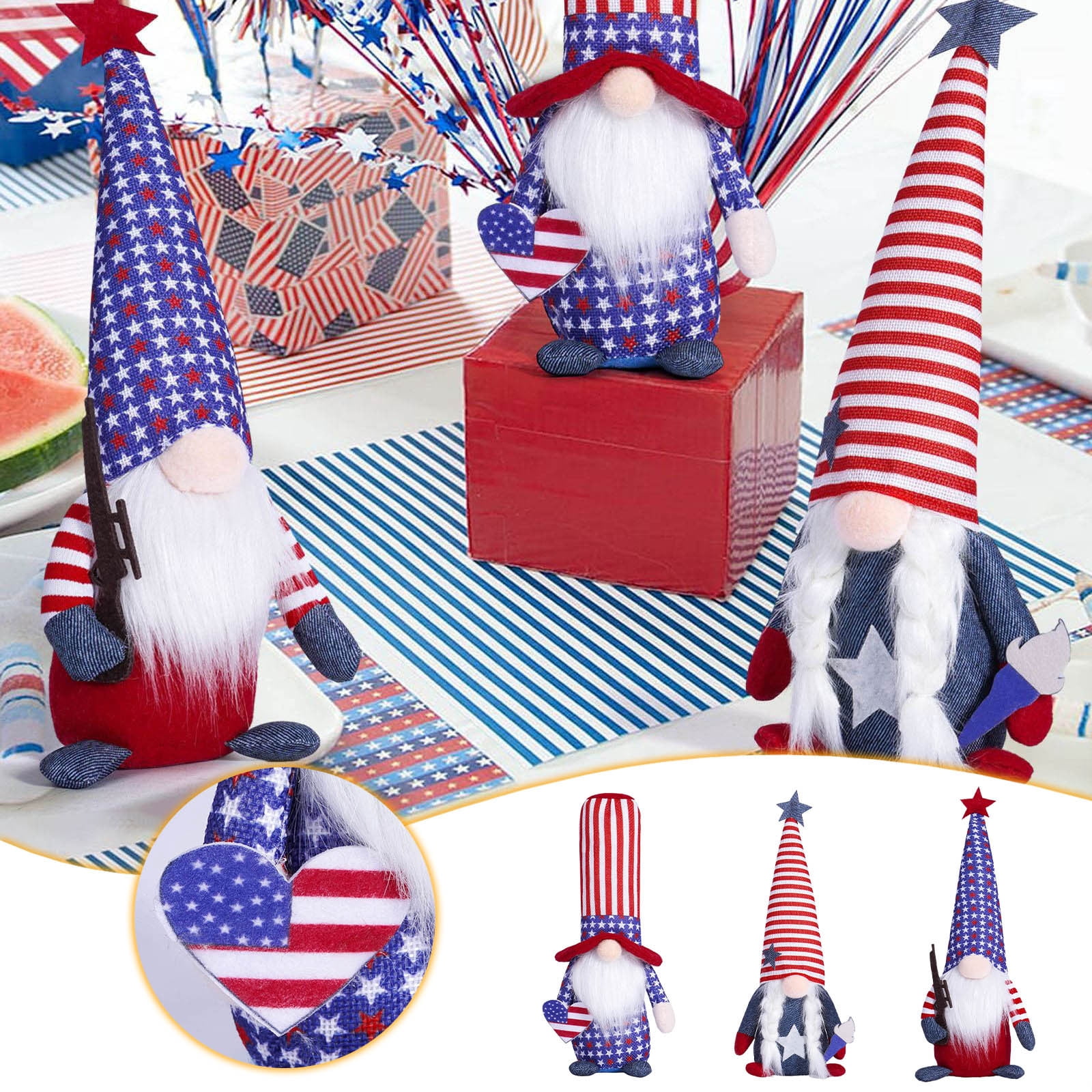 Dmlowu 4th of July Decorations Gnomes 6x14" Handmade Patriotic Gnomes ...