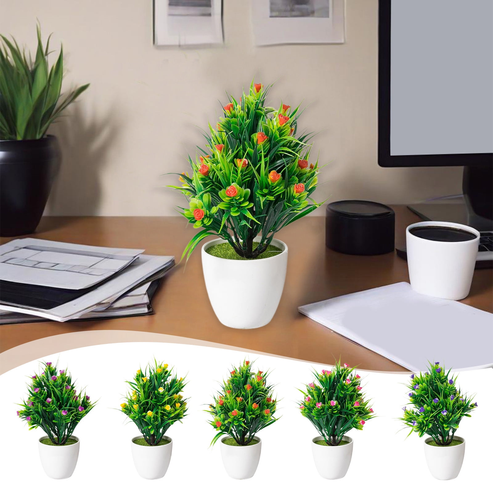 Dmlowu Fake Plants No Fade Sturdy Artificial Plants Indoor Mini ...