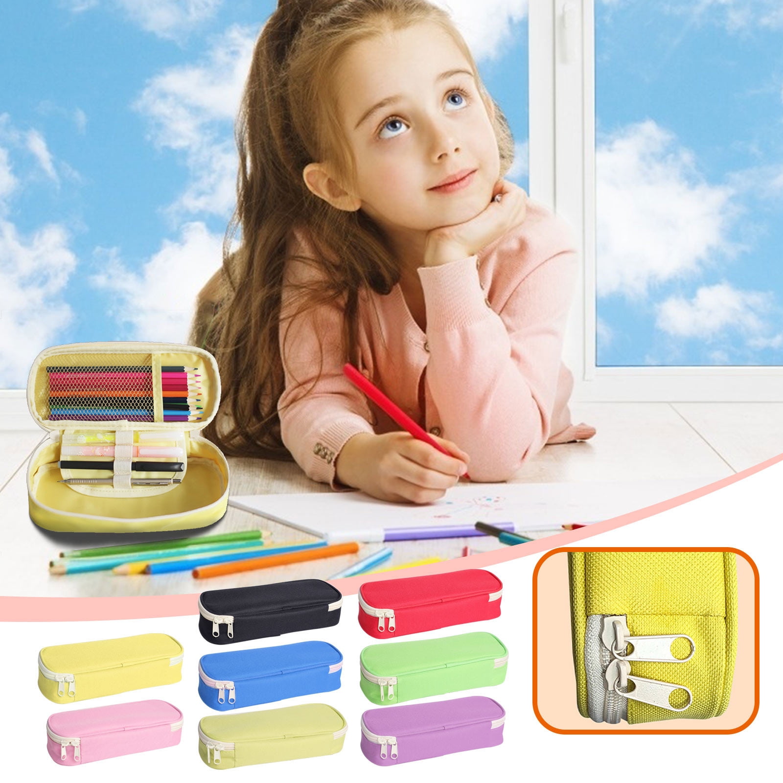 Dmlowu Pencil Pouch 2pc Large Capacity Pencil Case Plain Aesthetics ...