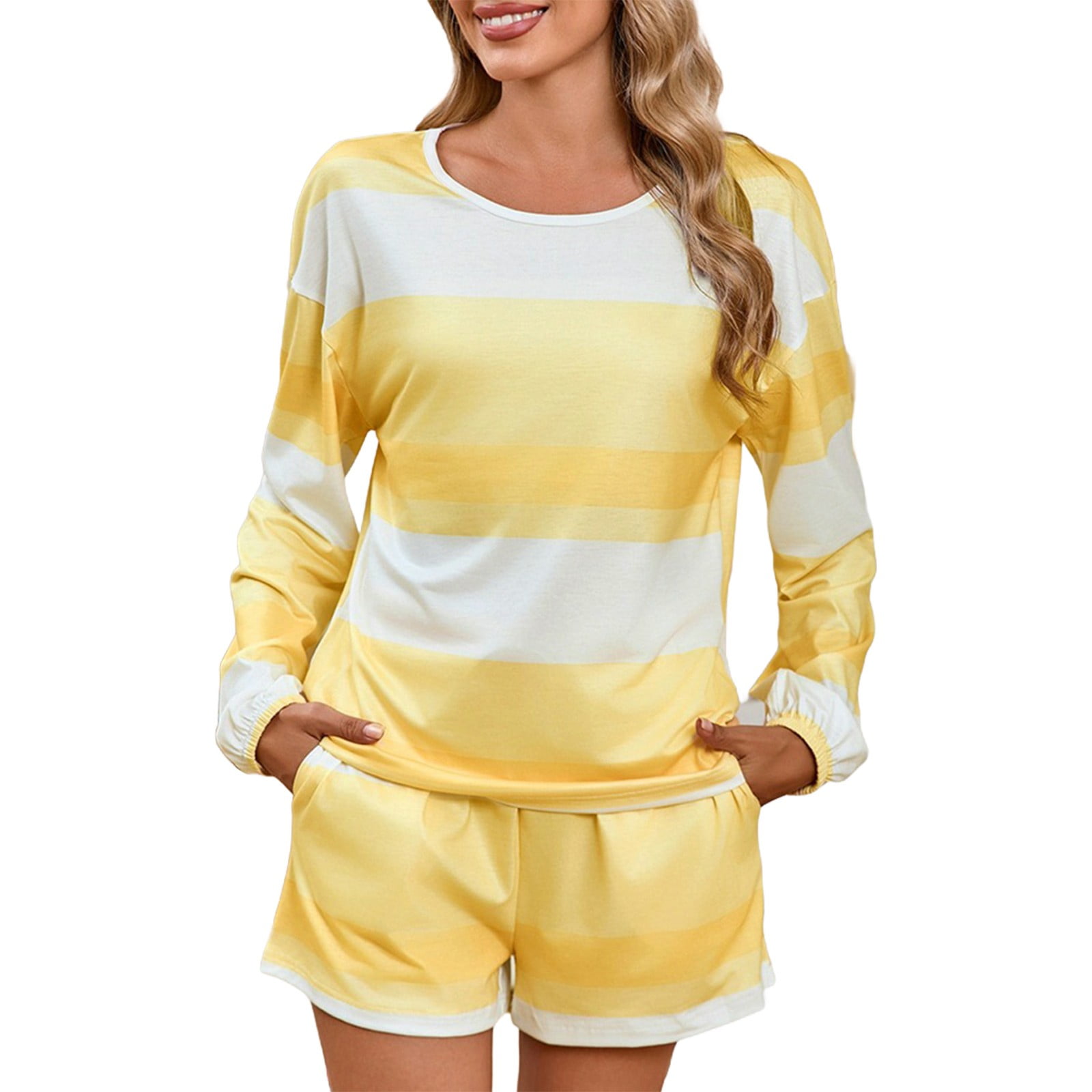 Clearance！ DondPO Women's Pajama Sets Women's Spring and Summer Striped ...