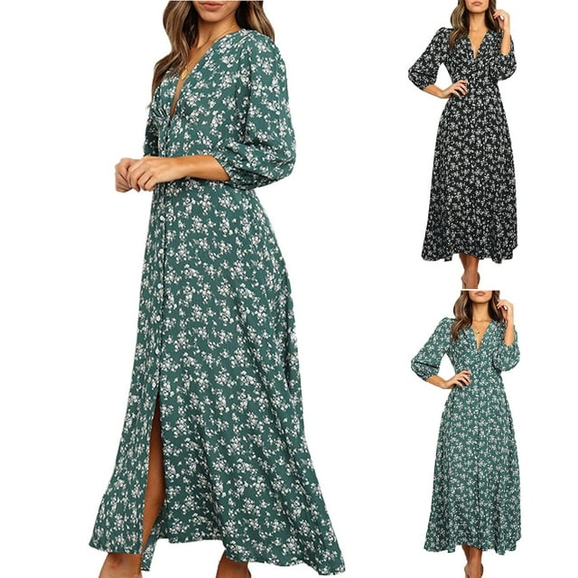 Clearance Dress 2023 Miarhb Womens Long Sleeve Bohemian Floral Maxi