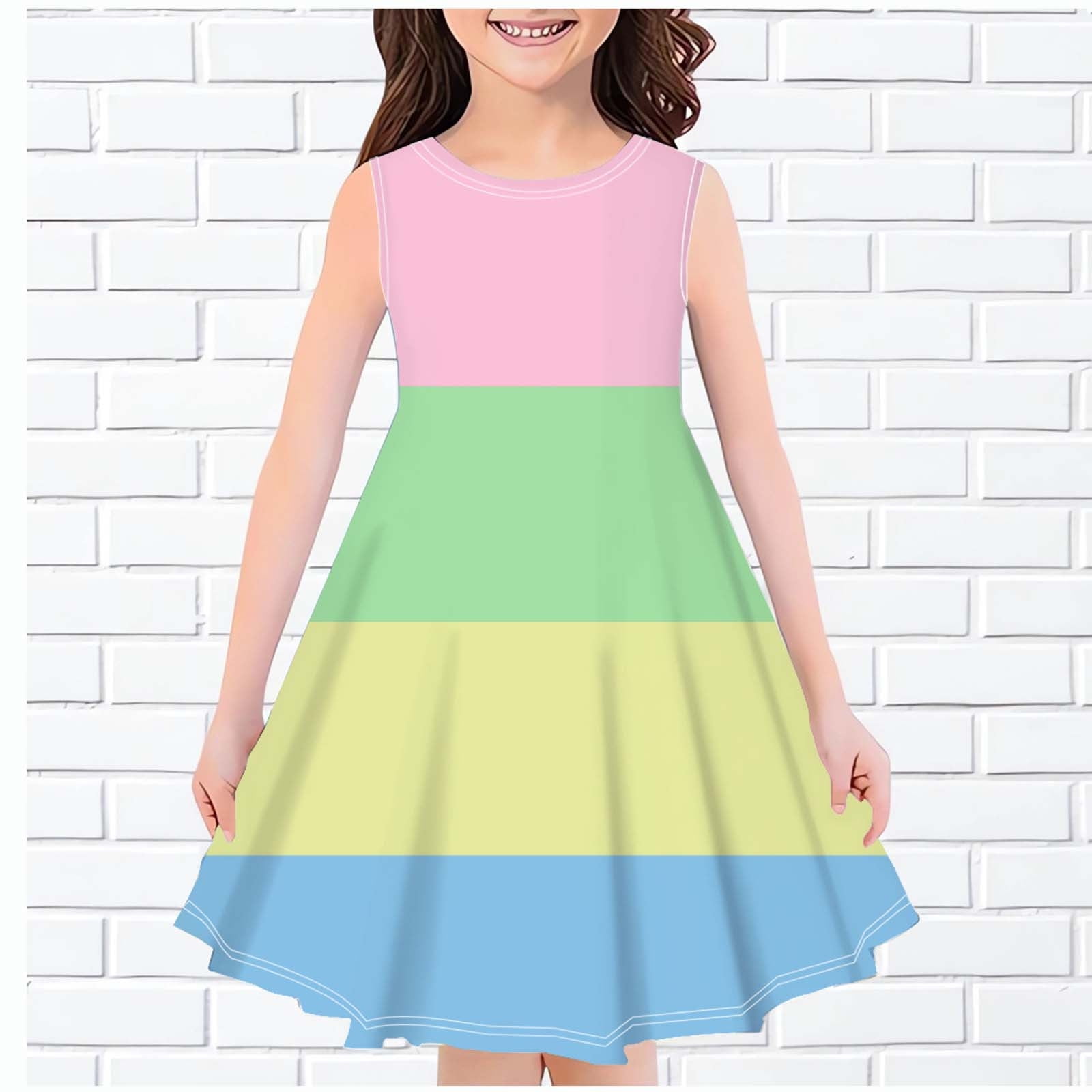 Clearance Dresses under $5! Yrmaups Girl's Summer Casual Dresses Comdy Patchwork Color Aline ...