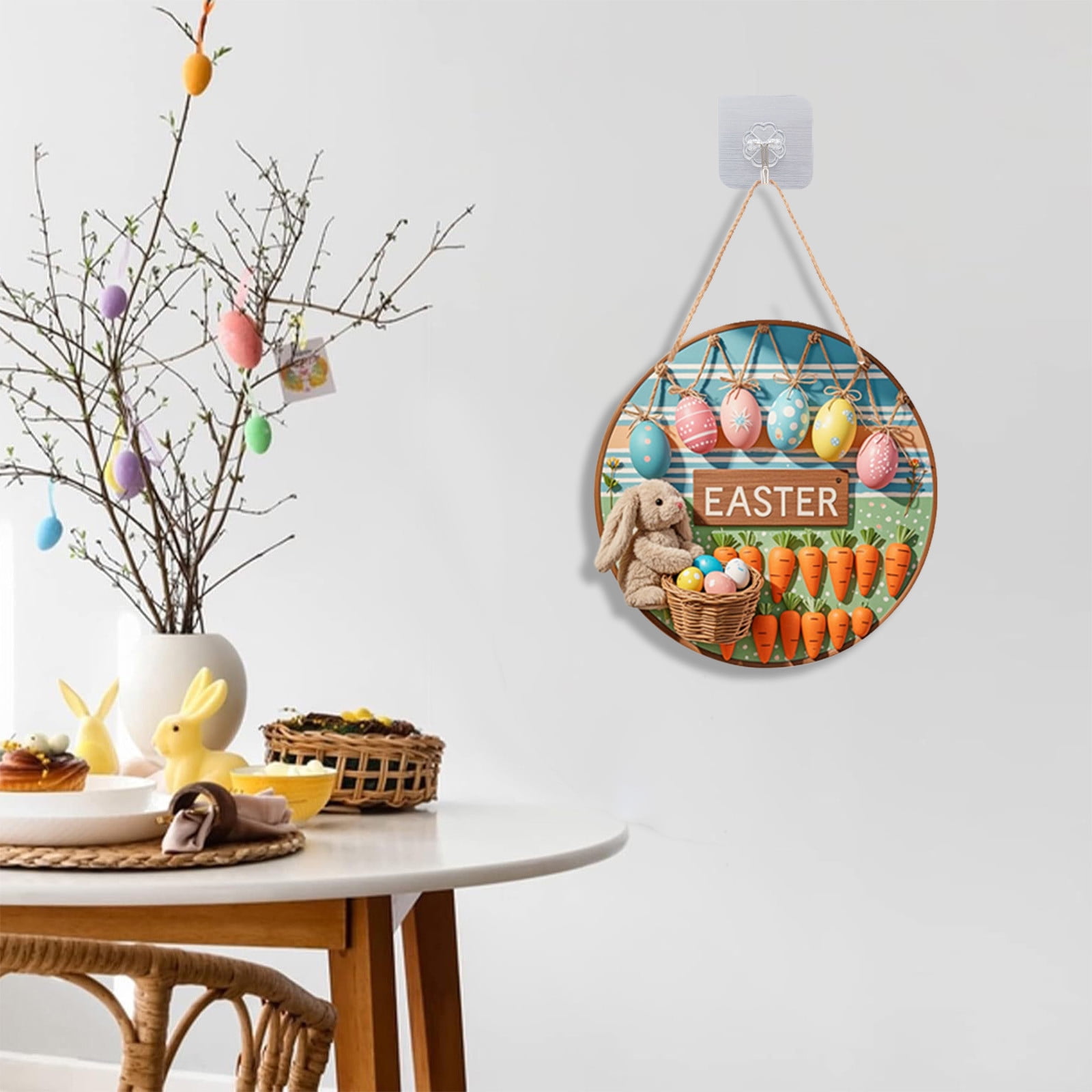 Clearance EGNMCR Easter Wooden Sign Hanging Bunny Welcome Door Sign ...