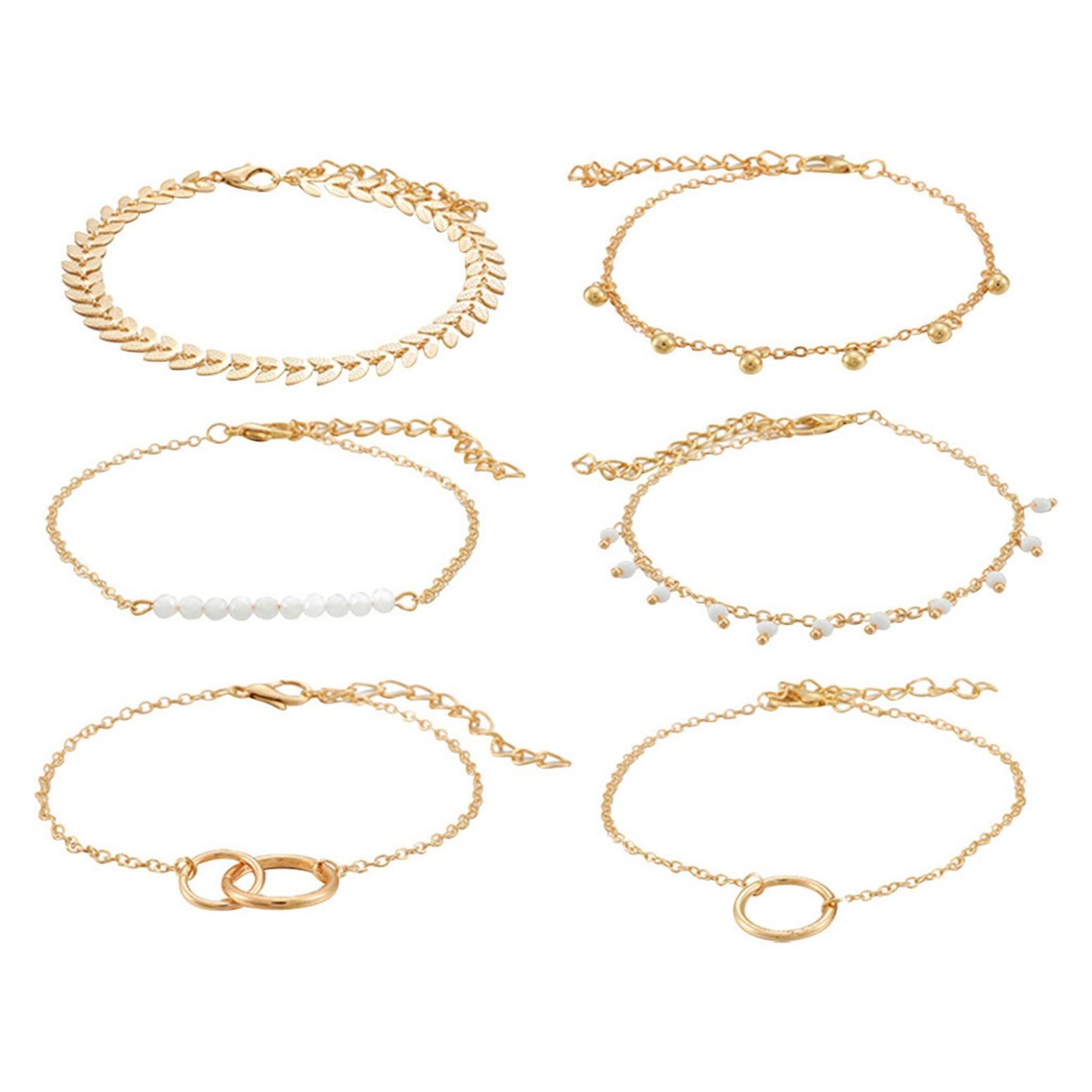 SDJMa 6Pcs Layered Gold Plated Bracelet Set for Women Multiple ...