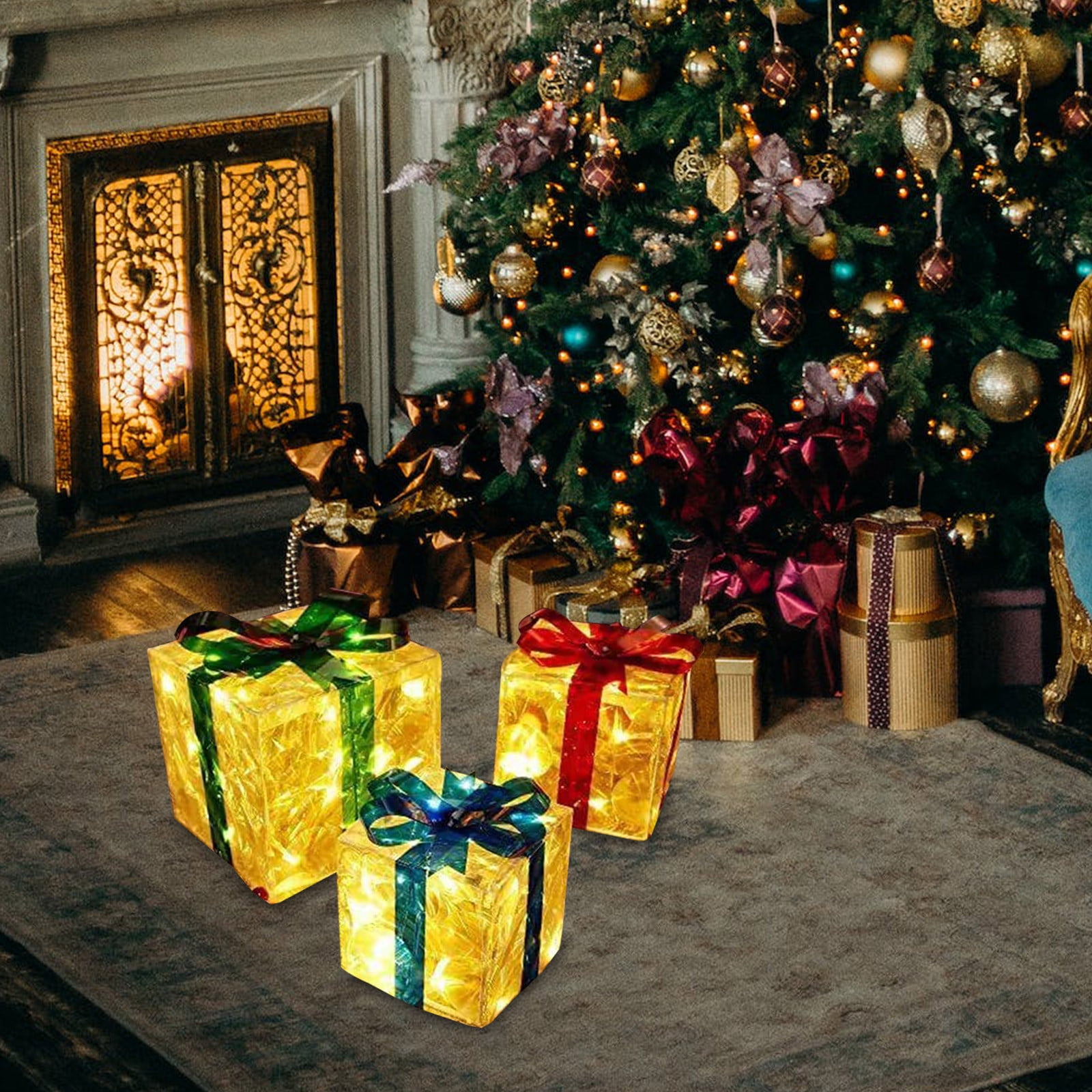 EQWLJWE Battery Operated Christmas Lighted Gift Boxes Decorations, 80 ...