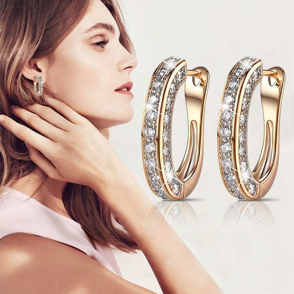 Clearance! Earrings for Women Creative Bohemian Shiny Full Diamond Simple Elegant Large Half ...