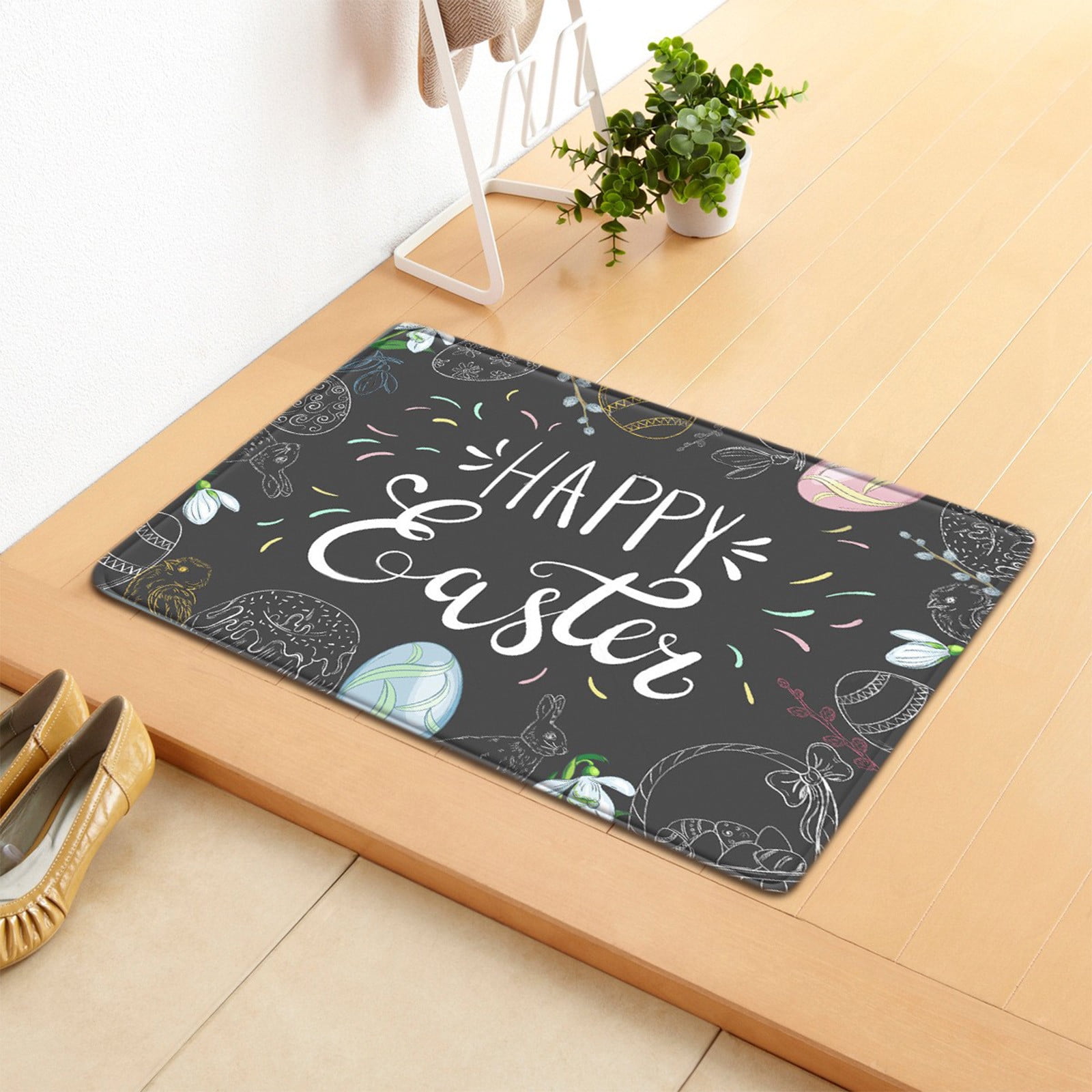 Clearance! Easter Doormat Rug 16x24 inch, Bunny Rabbit Colorful Eggs ...
