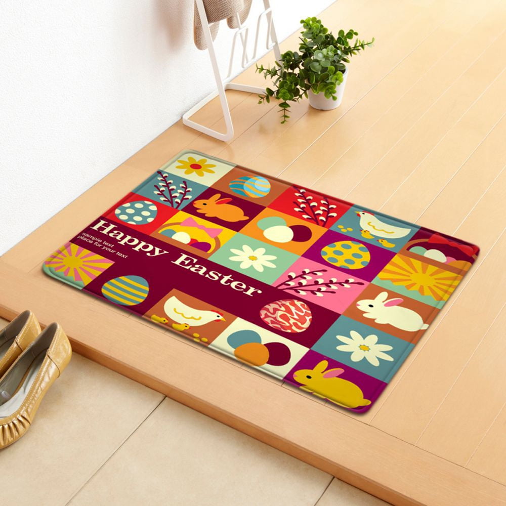 Clearance Easter Rug Spring Easter Bunny Print Area Carpet Rubber Non ...