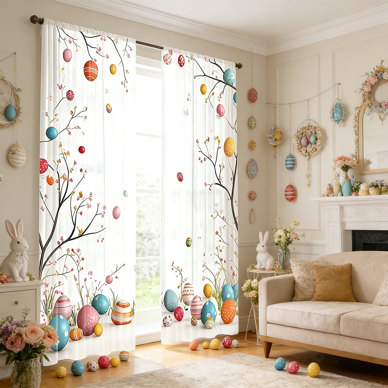 Clearance Easter-themed Curtains And Decorated With Painteds Eggs And ...