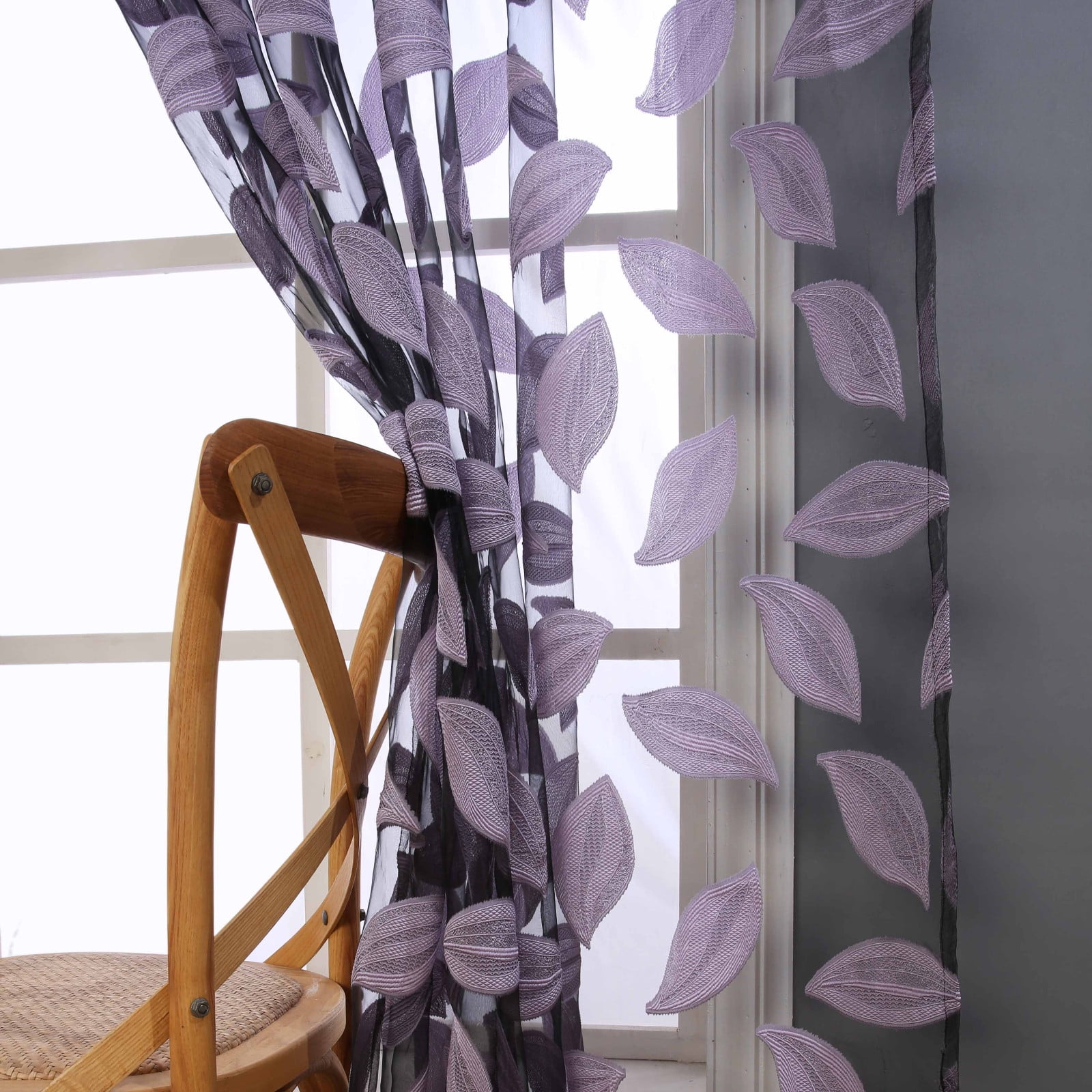 Clearance! Eguiwyn 2pcs Leaf Tulle Door Window Curtain Drape Panel ...