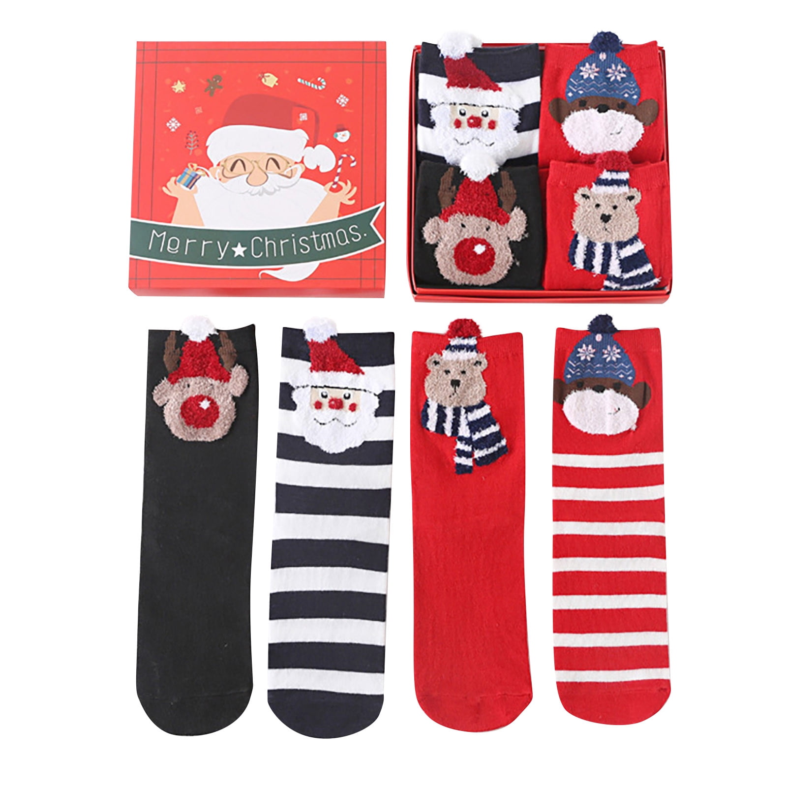 Clearance Fashion Christmas Cartoon Cute Socks Gift Box Mid Tube Wnter Women's Socks 3PC ...