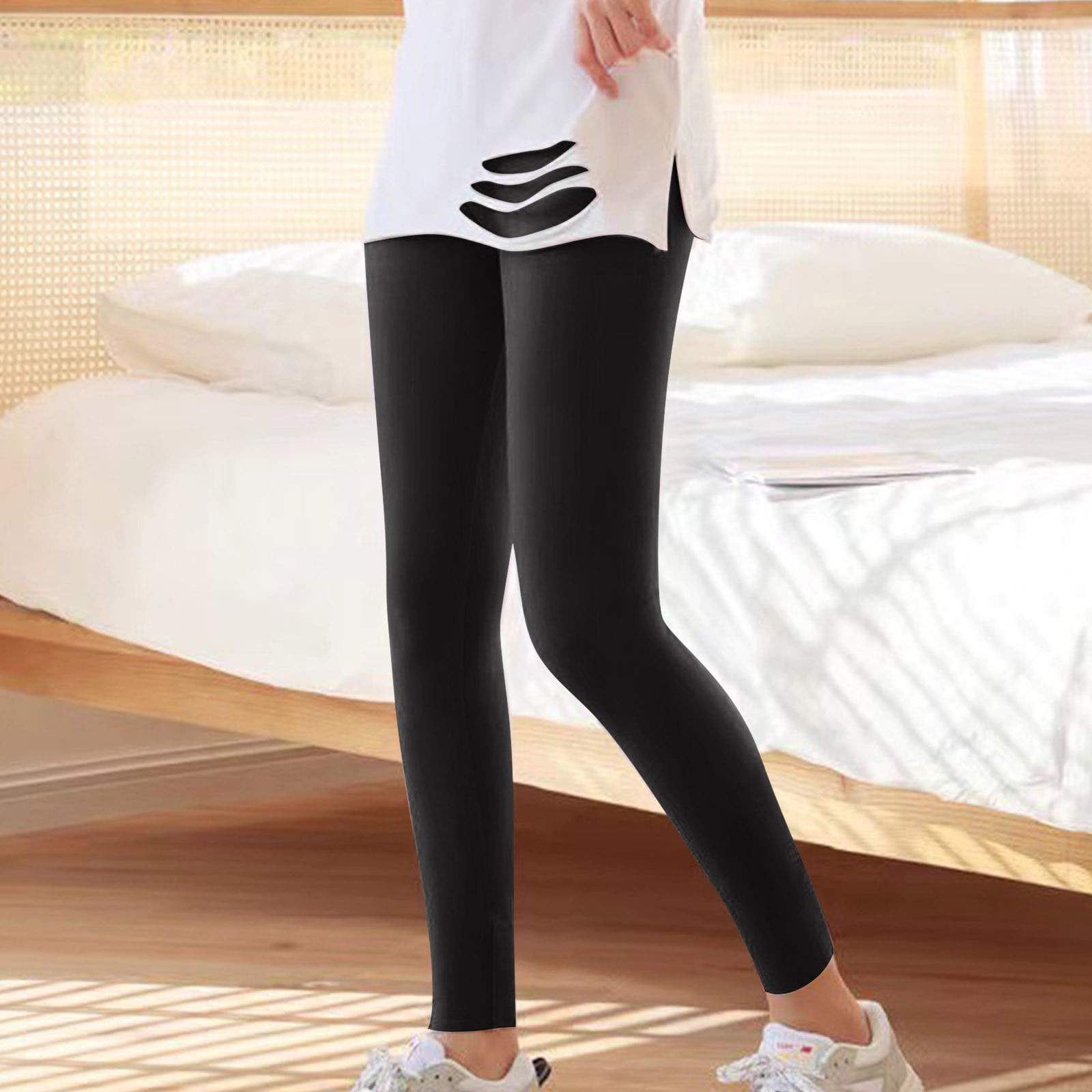 Fleece Lined Winter Thermal Tights for Women Basic Solid High Waisted ...