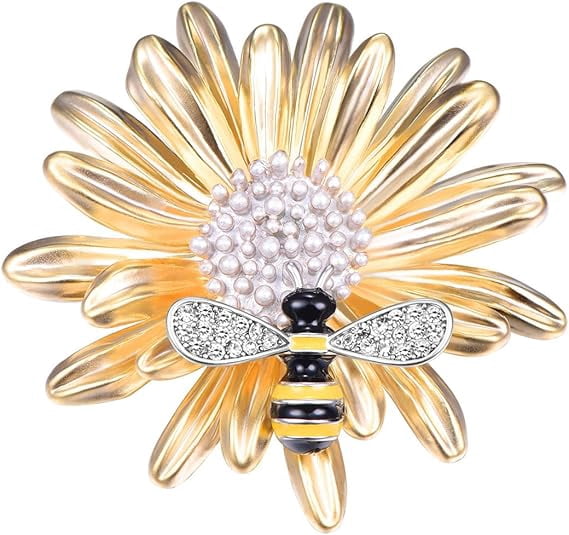 [Clearance] Floral Daisy Brooch Gold Plated Flower Enamel Crystal ...
