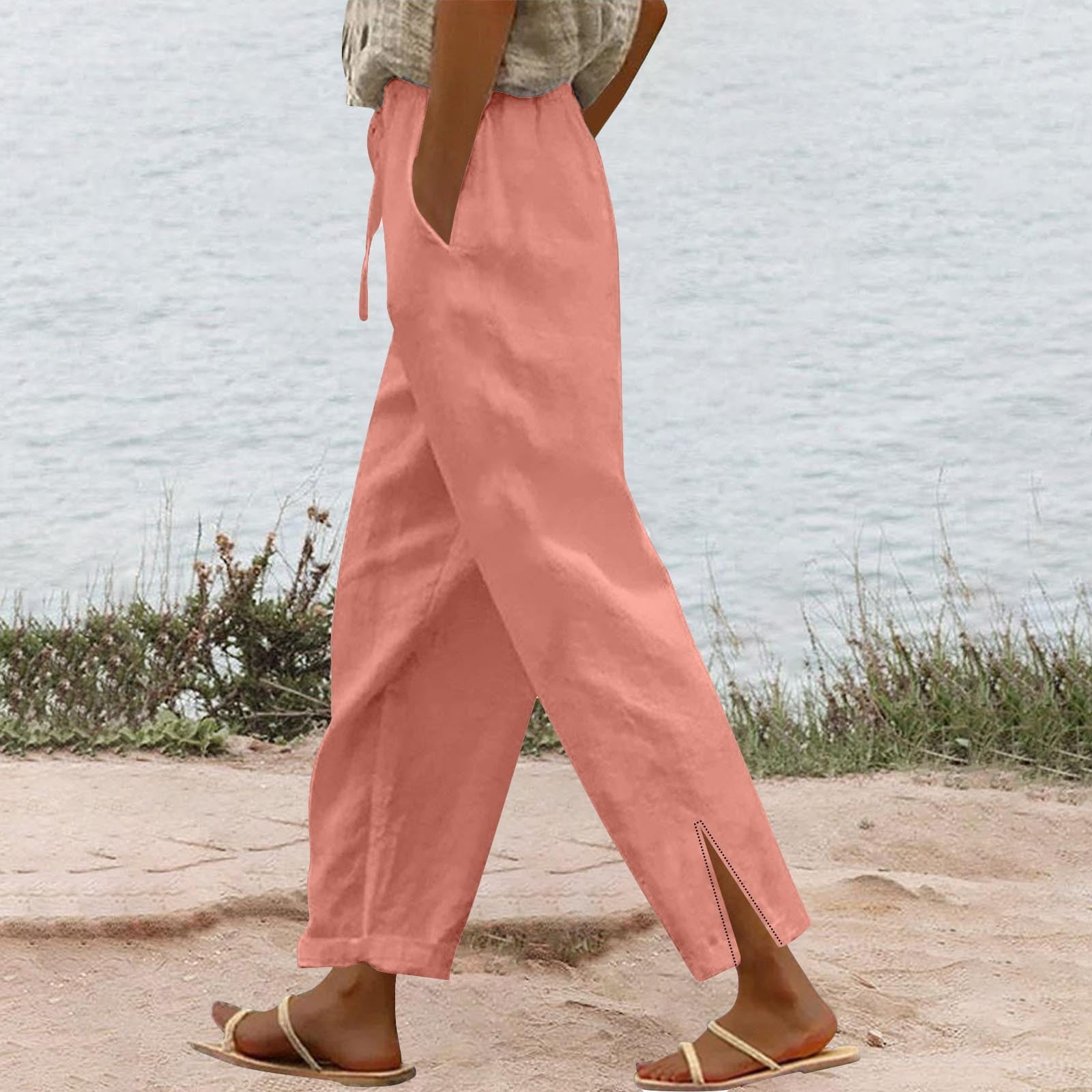 Clearance！ GZWYHT Wide Leg Linen Pants For Women Lightweight Summer ...