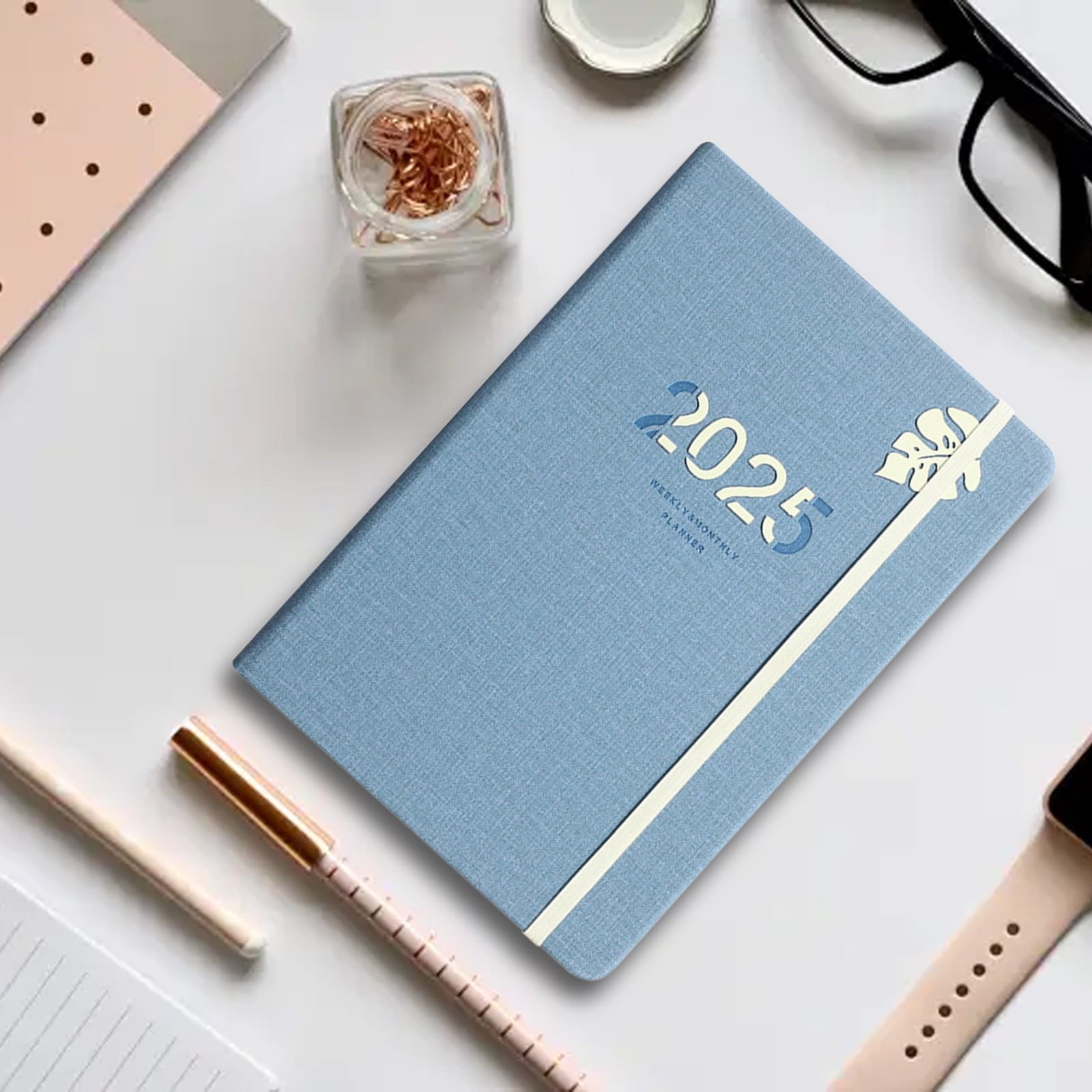 (Light Blue) 2025 English Schedule Book Check-In Time Management Notes ...